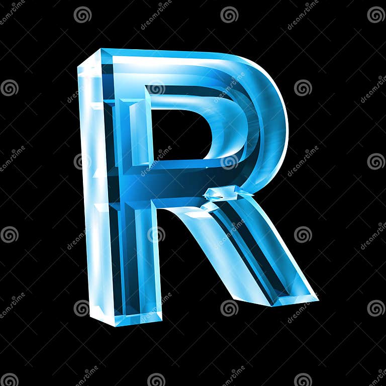 Letter R in blue glass 3D stock illustration. Illustration of typeset ...