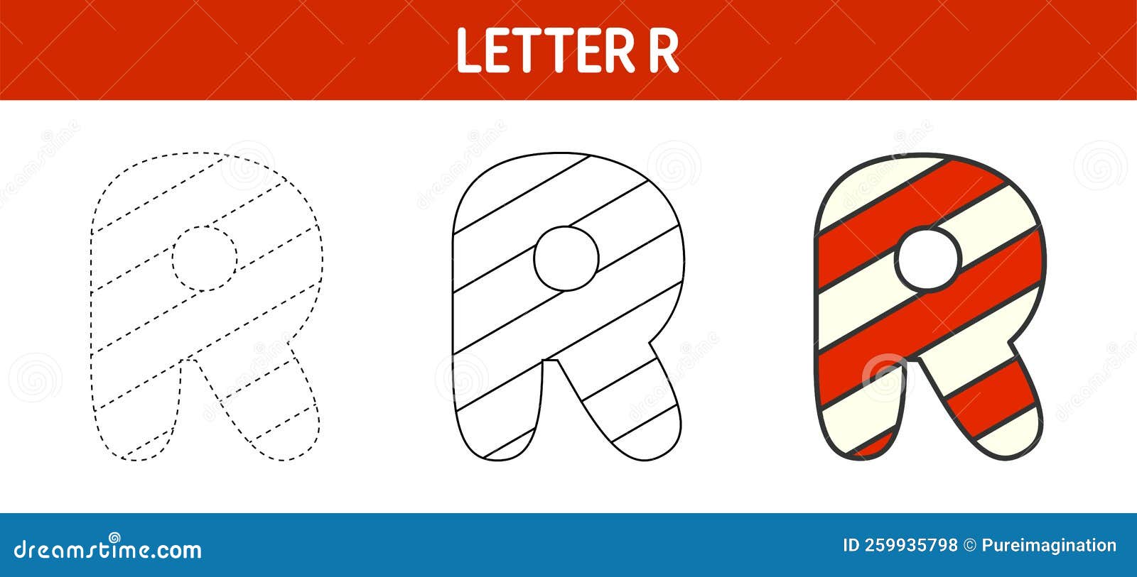 Letter R Candy Cane, Tracing and Coloring Worksheet for Kids Stock ...