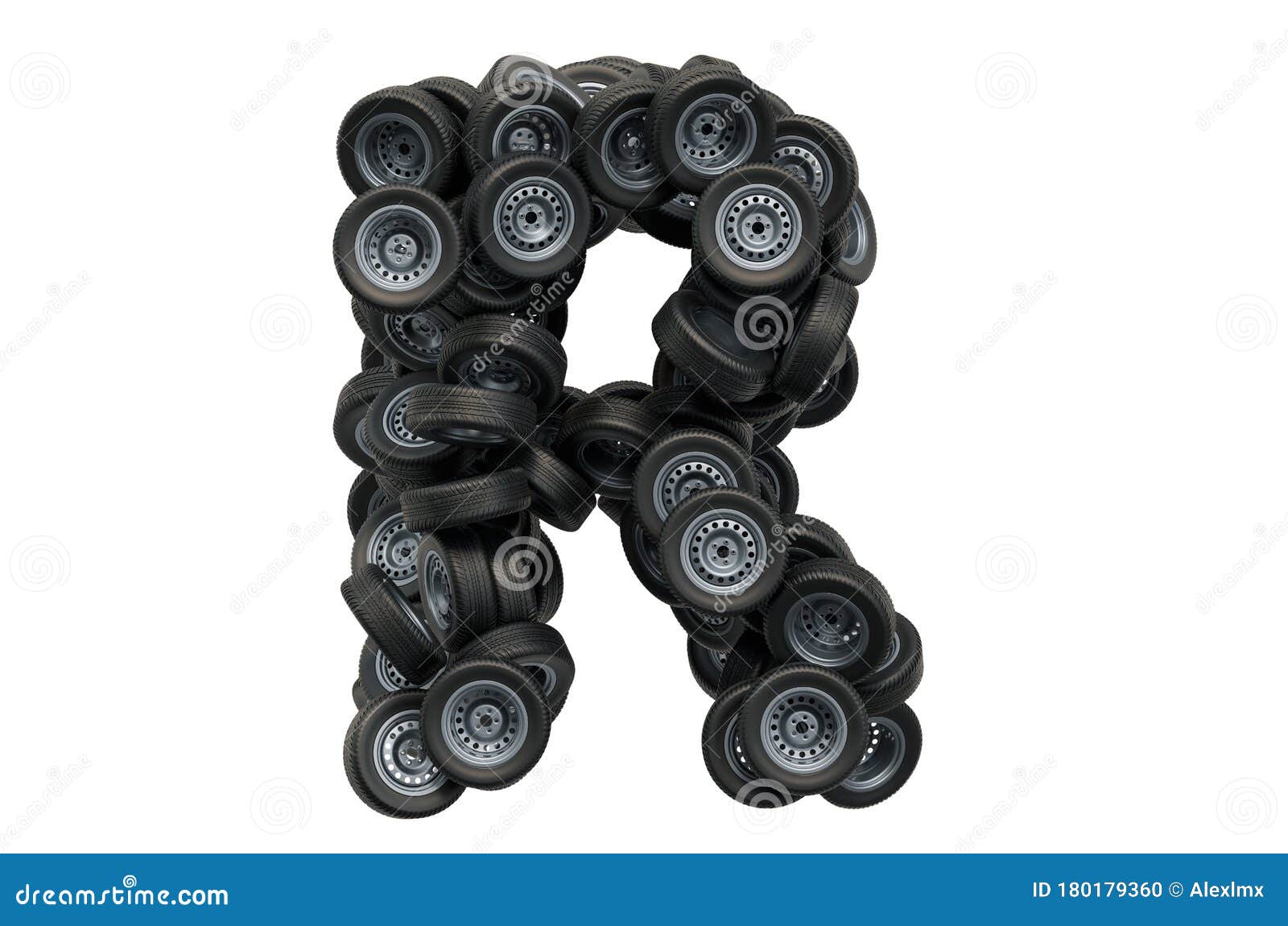 Letter R from Car Wheels, 3D Rendering Stock Illustration ...