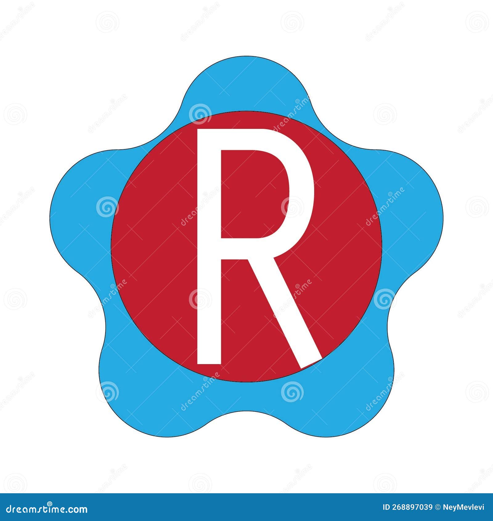 Letter R in a Circle with Blue Flower Petals Frame Stock Illustration ...