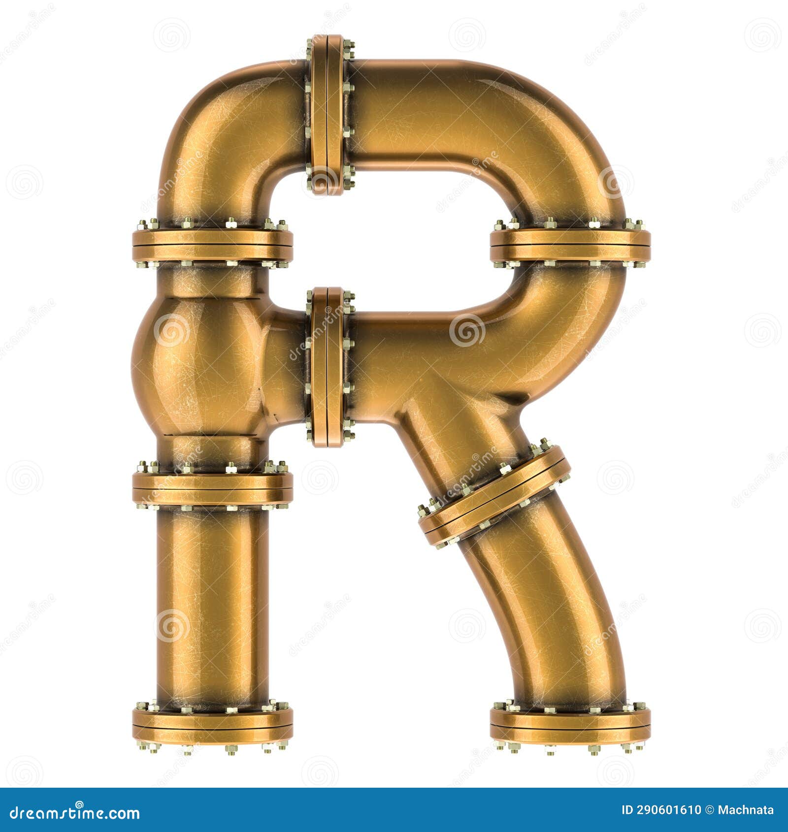 Letter R from Copper, Bronze or Brass Pipes, 3D Rendering Stock ...
