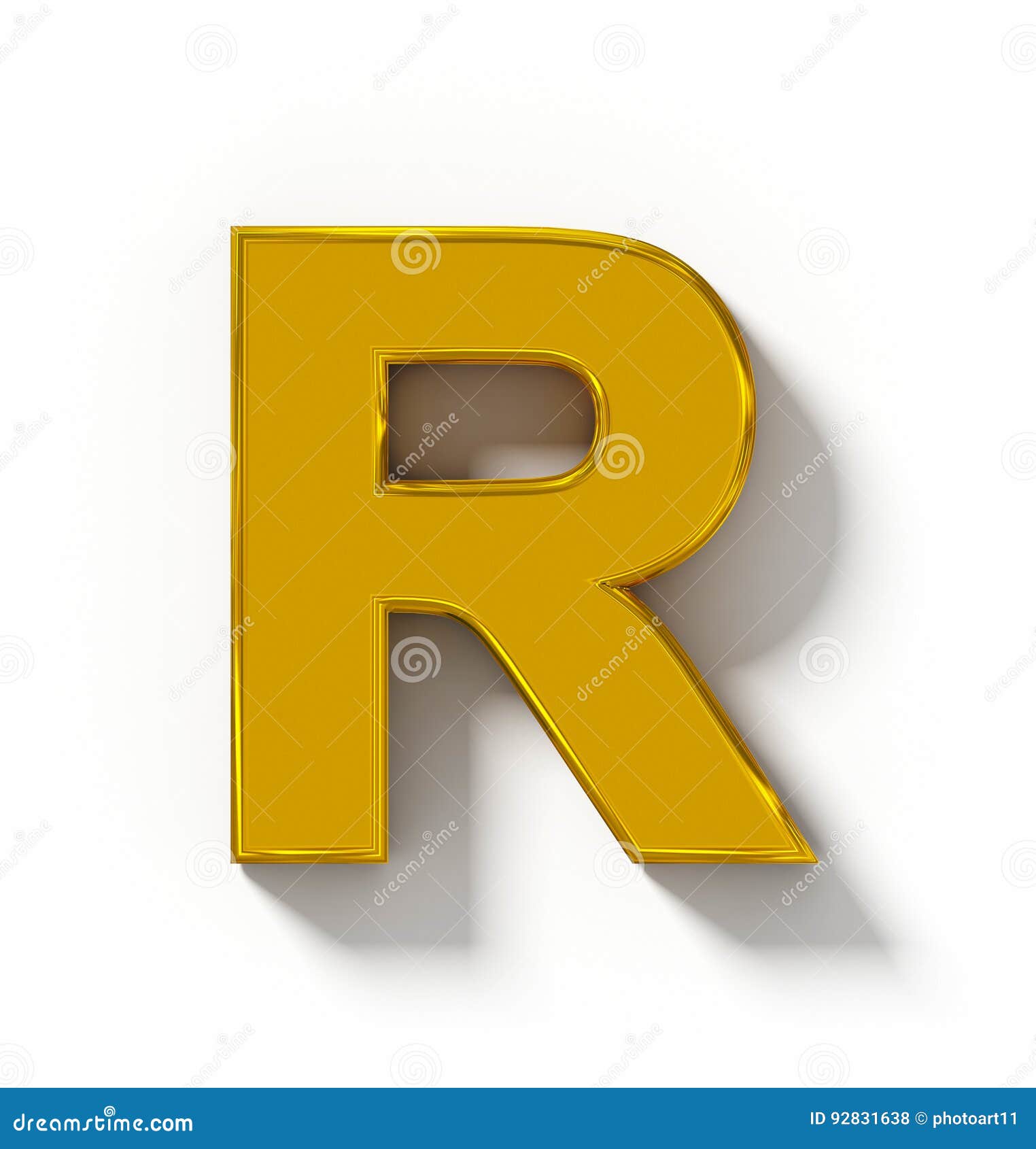 Letter R 3D Golden Isolated on White with Shadow - Orthogonal Pr Stock ...