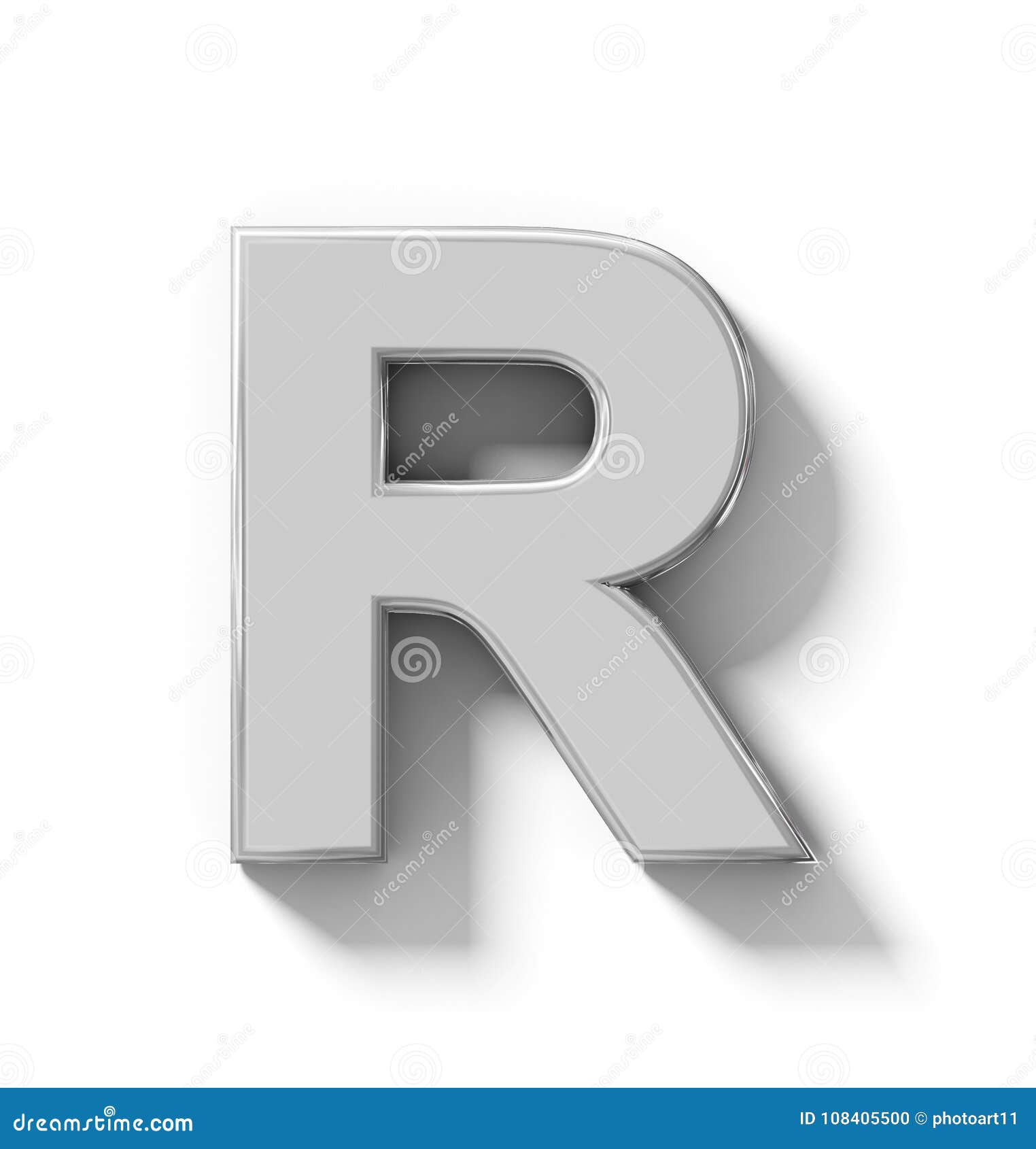 Letter R 3D Silver Isolated on White with Shadow - Orthogonal Pr Stock ...