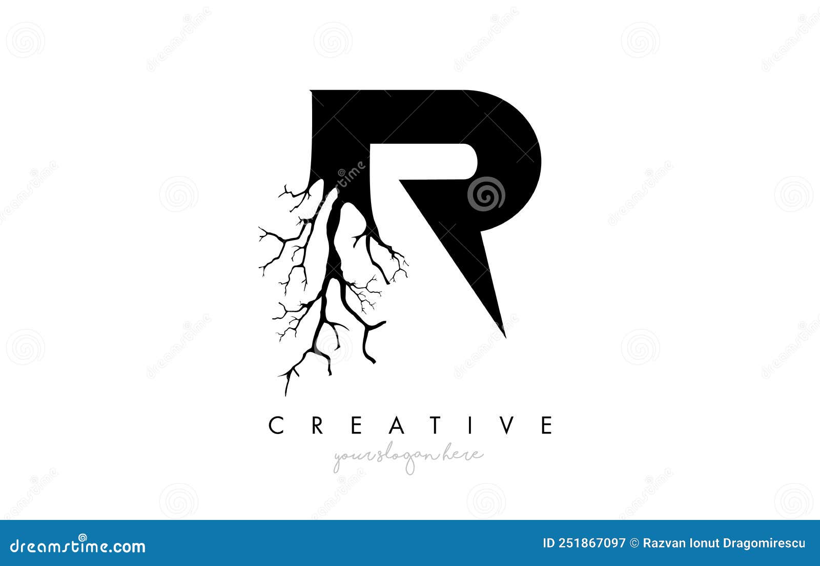 Letter R Design Logo with Creative Tree Branch. R Letter Tree Icon Logo ...