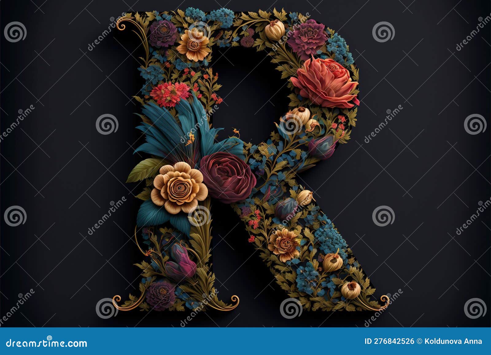 Letter R Flower Pattern, Created with Generative AI Technology Stock ...