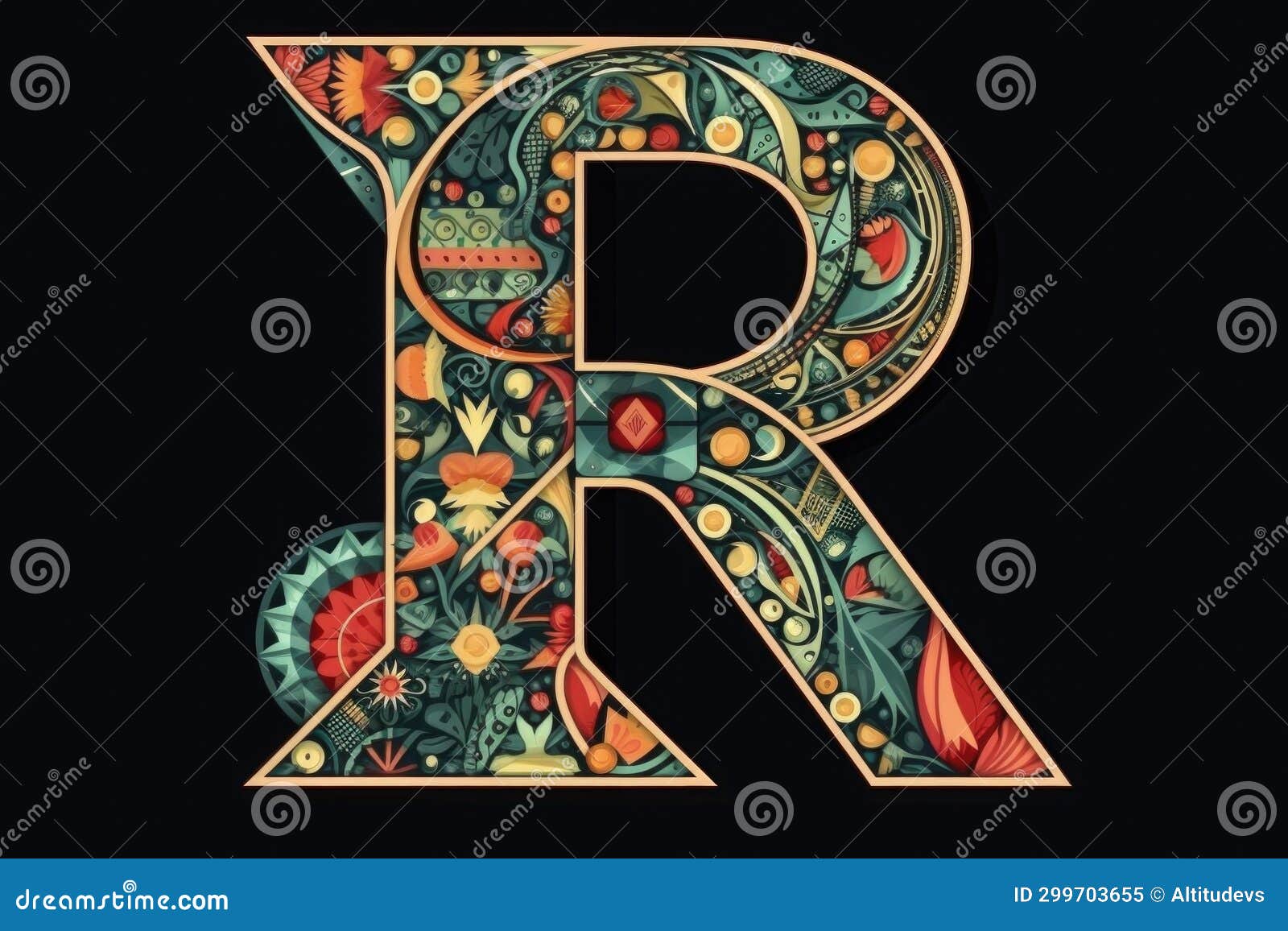 Letter R, Geometric Patterns Style, on White Background Stock ...