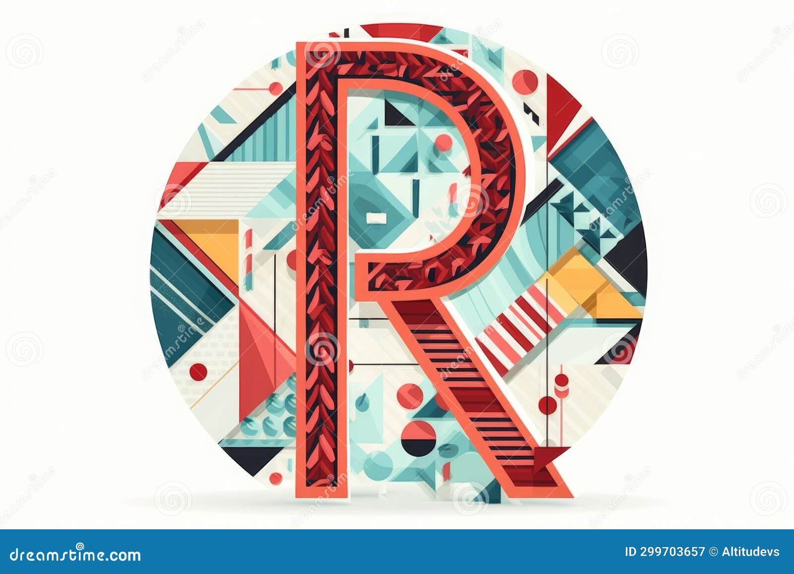 Letter R, Geometric Patterns Style, on White Background Stock ...