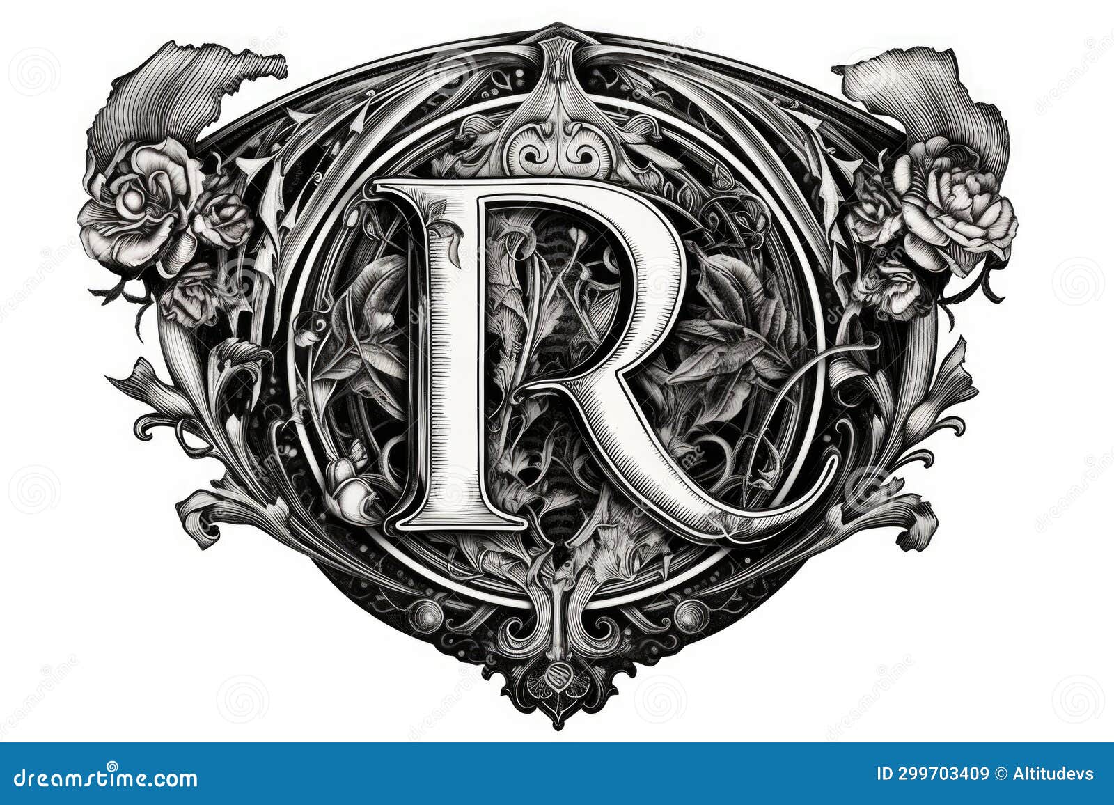 Letter R, Gothic Style, on White Background Stock Illustration ...