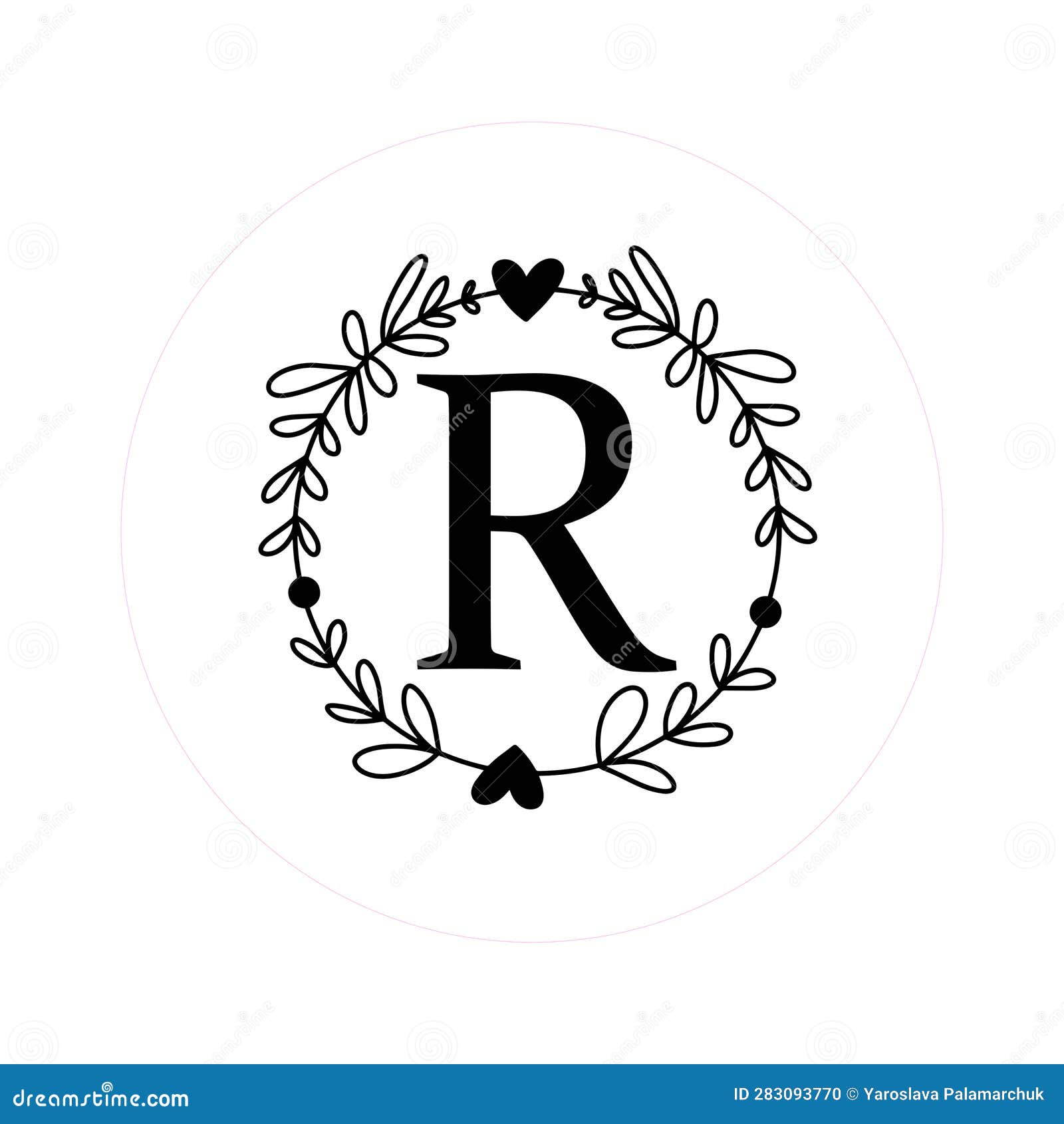 Letter "R" Initials with Round Floral Frames, Vector Monogram Logo ...