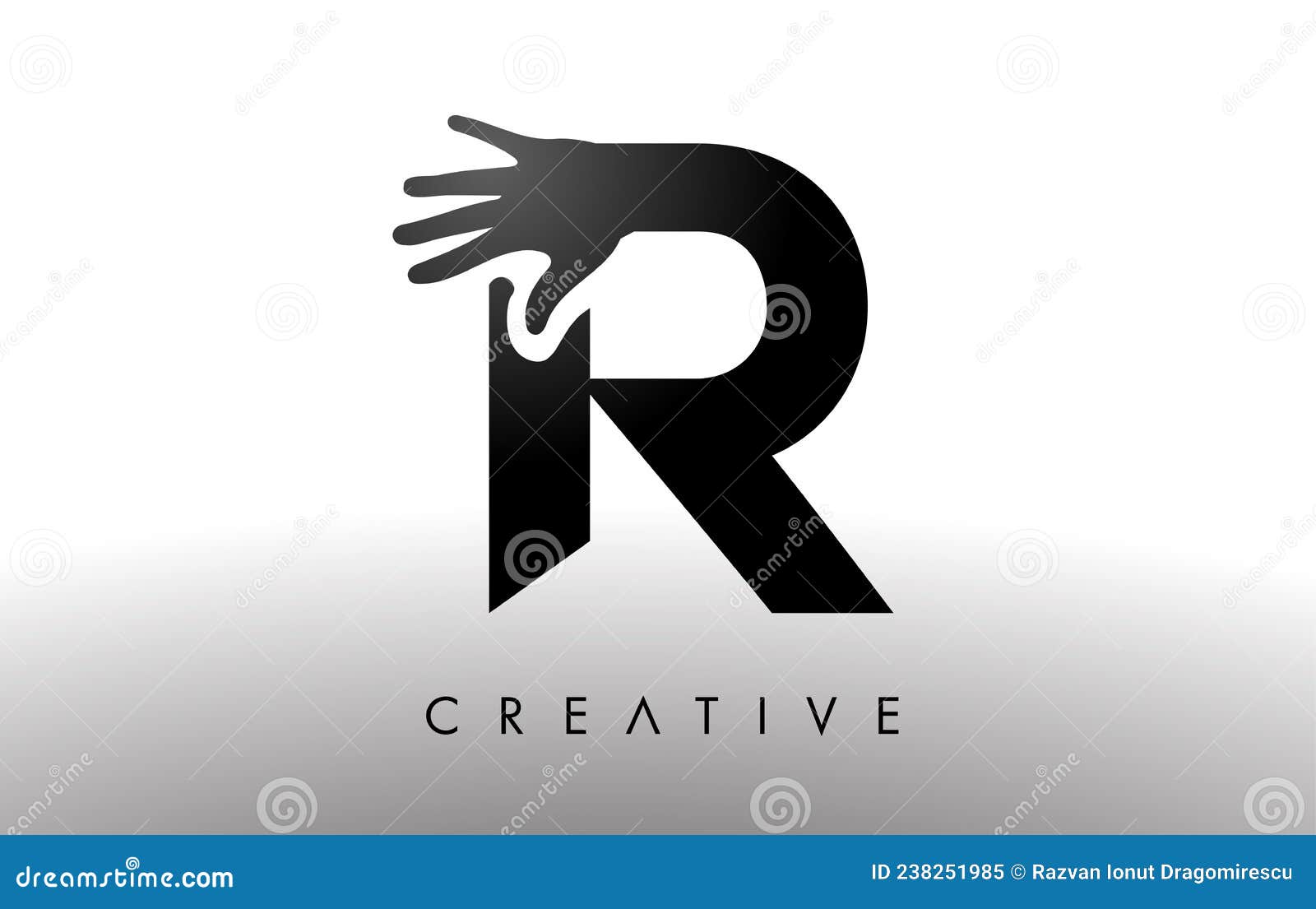 Letter R Logo with Hand Silhouette Vector Icon Illustration. Creative ...