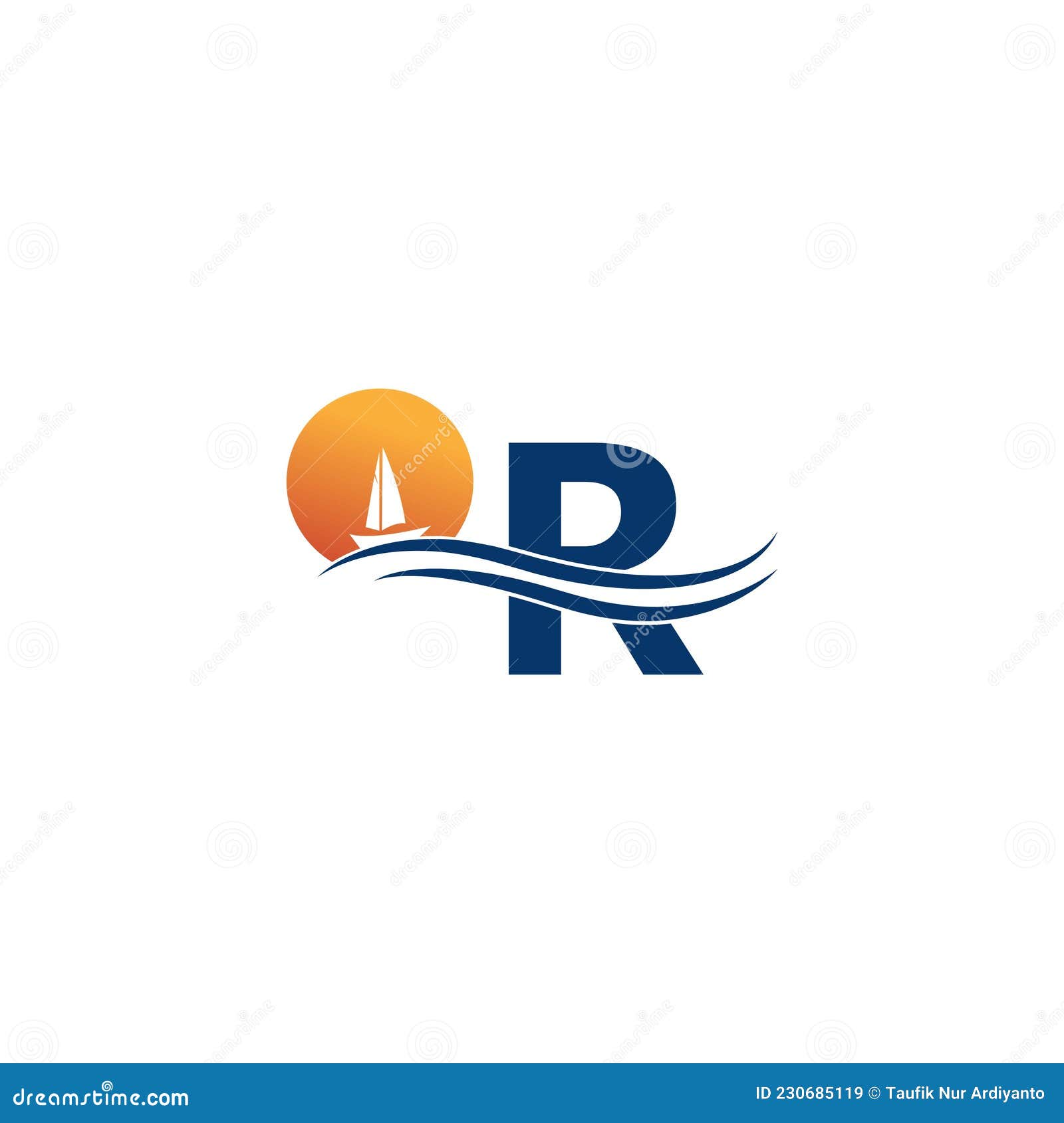Letter R Logo with Ocean Landscape Icon Template Stock Vector ...