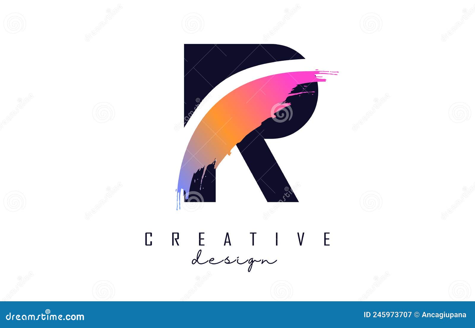 Letter R Logo with Rainbow Brush Stroke and Creative Cut Stock Vector ...