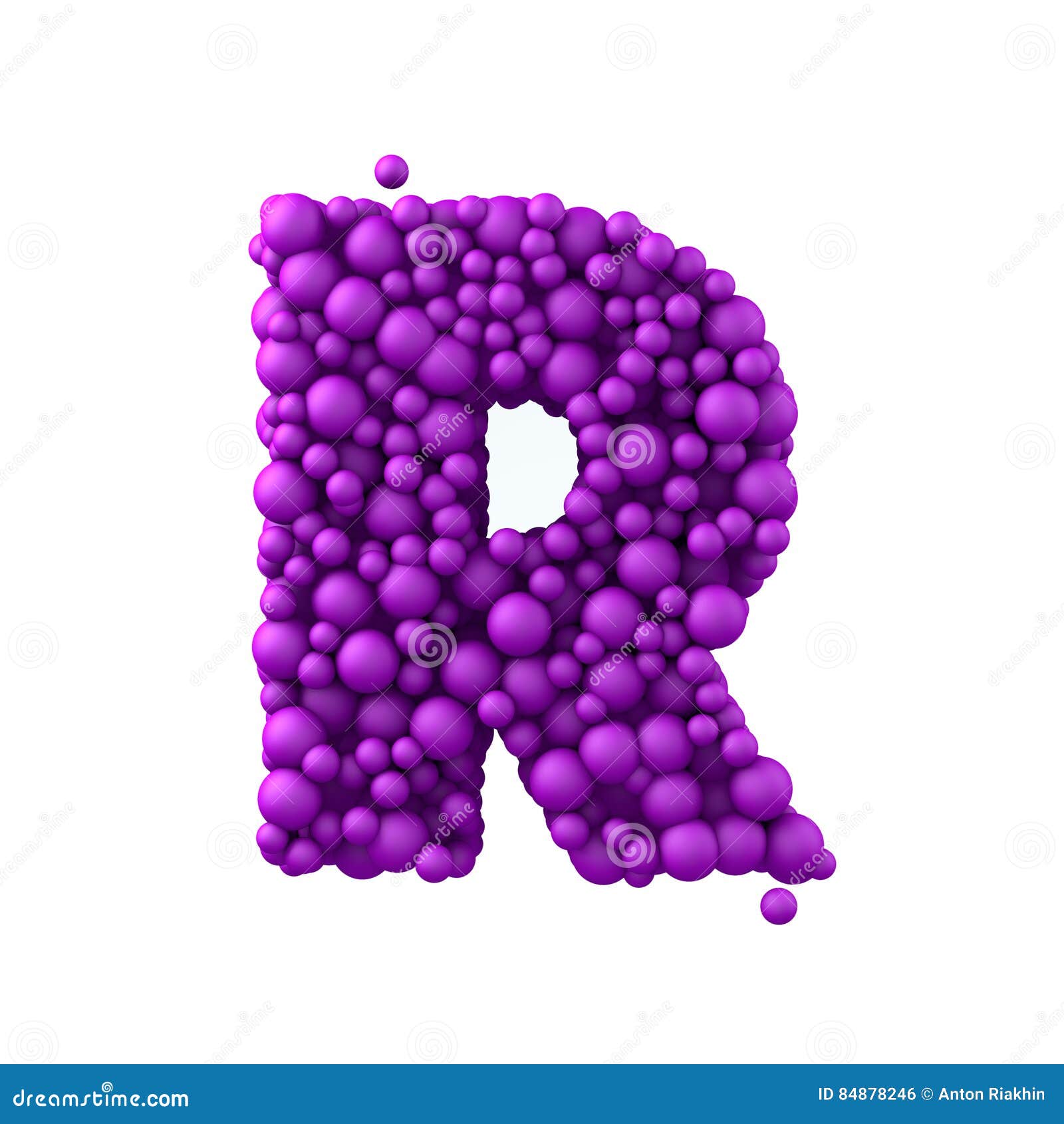 Letter R Made of Plastic Beads, Purple Bubbles, Isolated on White, 3d ...