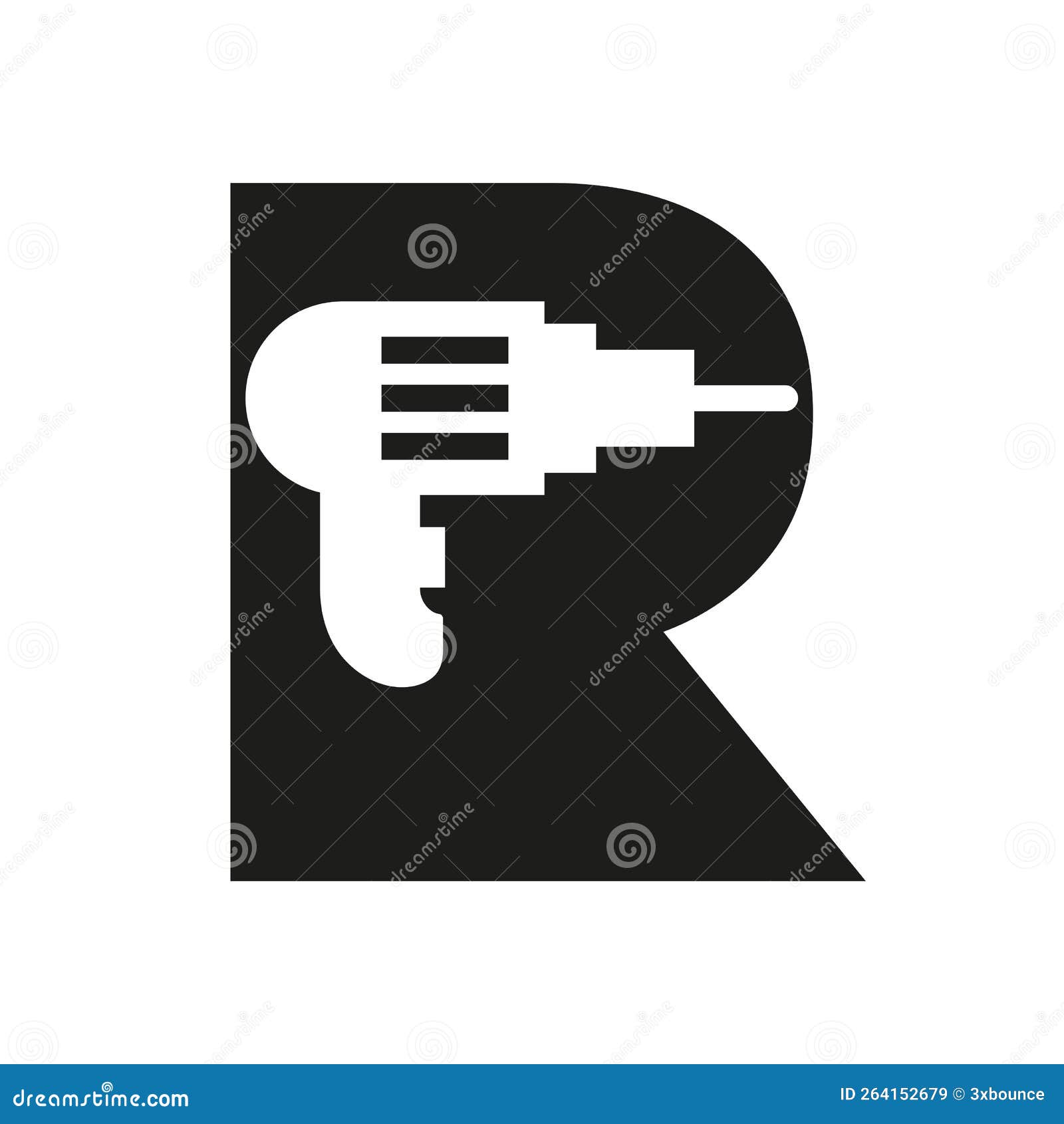 Letter R Manufacturing Construction Logo Design Concept with Drill ...