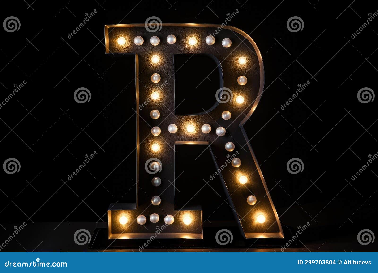 Letter R, Marquee Lights Style, on Black Background Stock Photo - Image ...