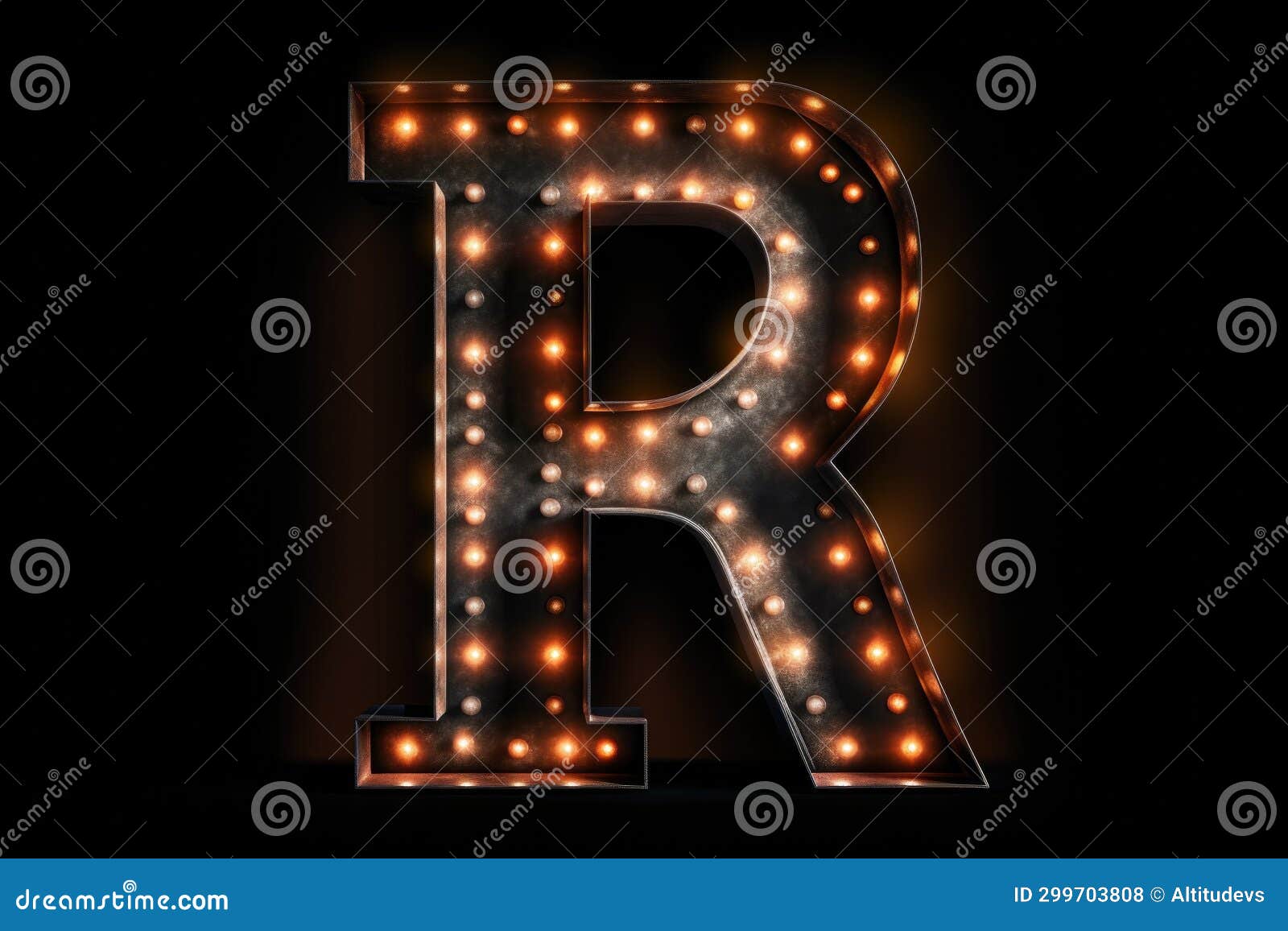 Letter R, Marquee Lights Style, on Black Background Stock Illustration ...