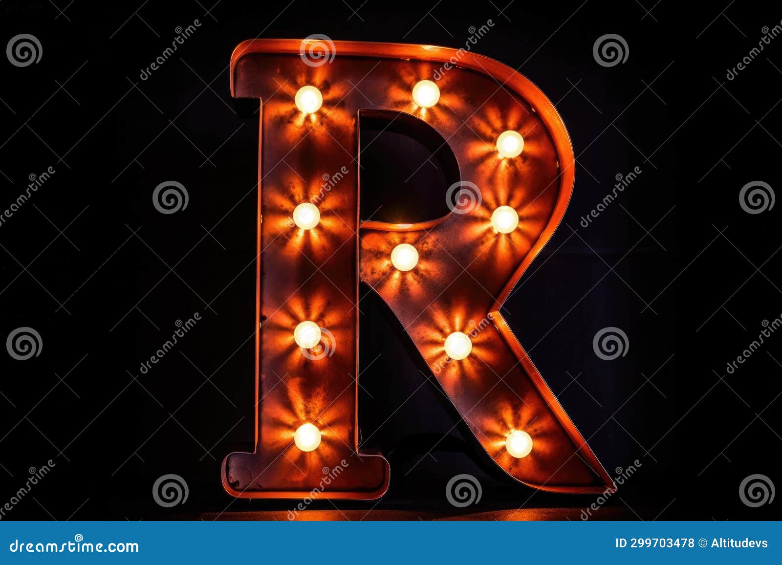 Letter R, Marquee Lights Style, on White Background Stock Illustration ...