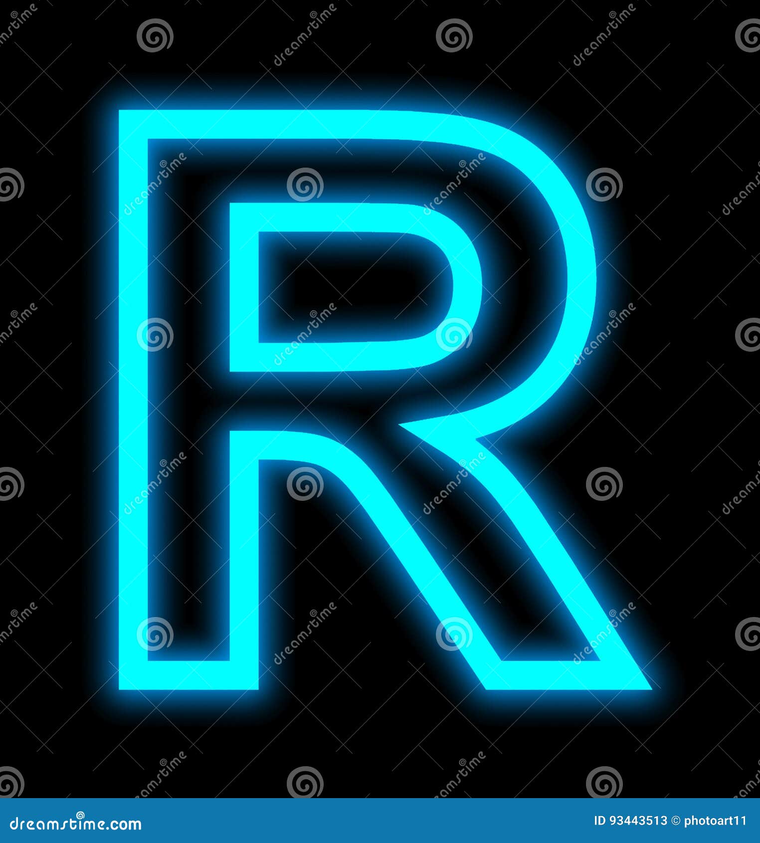 Letter R Neon Lights Outlined Isolated on Black Stock Illustration ...