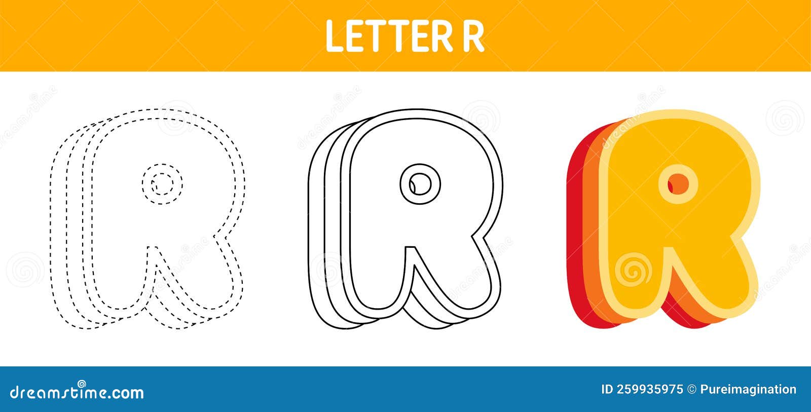 Letter R Orange, Tracing and Coloring Worksheet for Kids Stock Vector ...