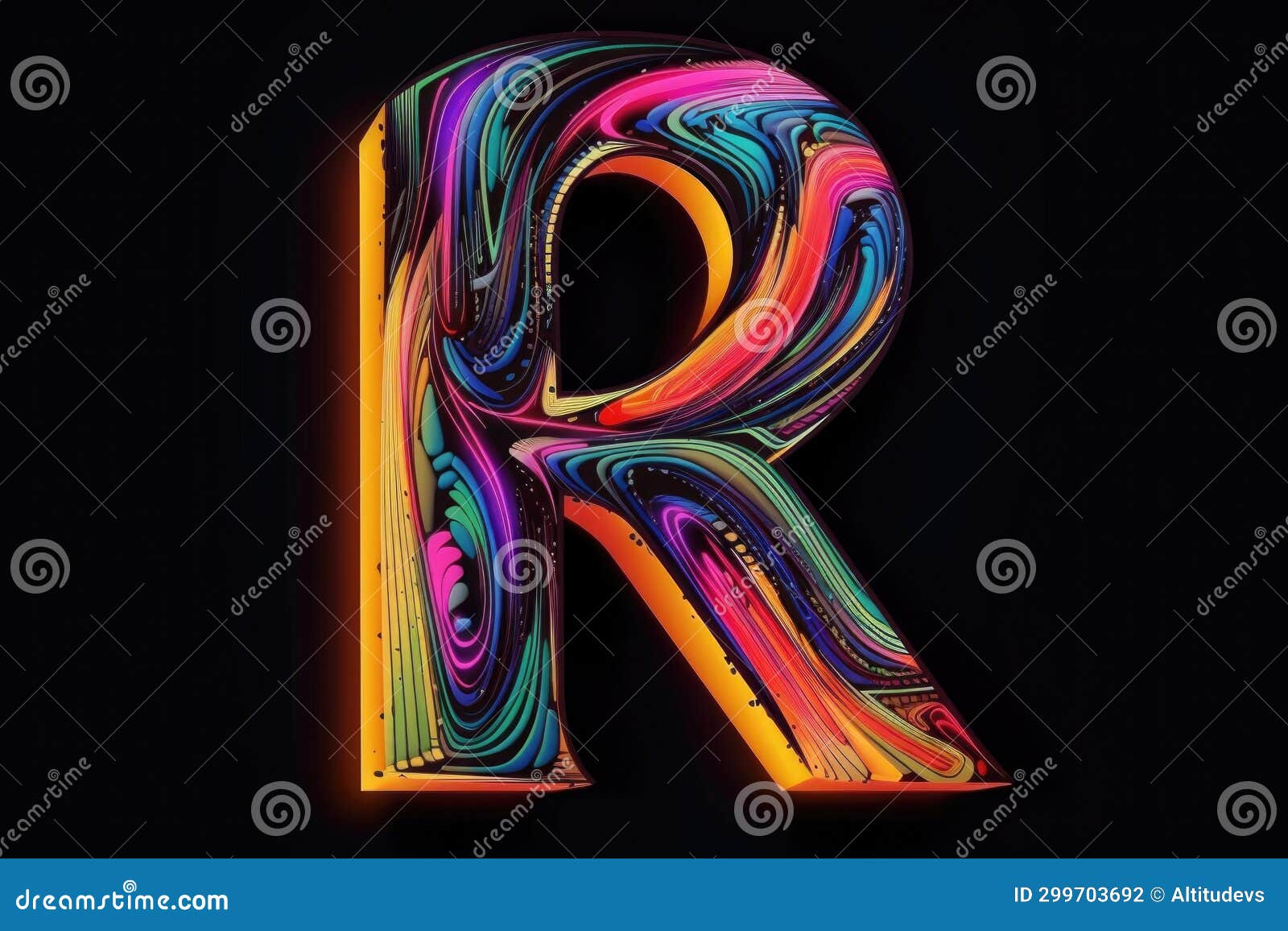 Letter R, Pop Art Style, on Black Background Stock Illustration ...