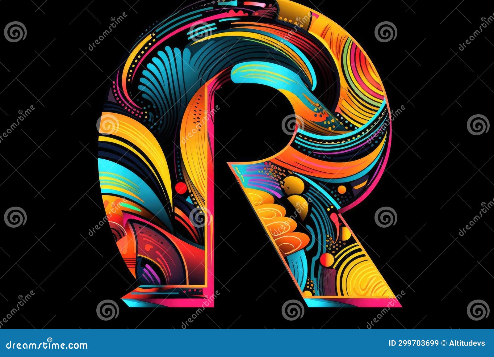 Letter R, Pop Art Style, on Black Background Stock Illustration ...