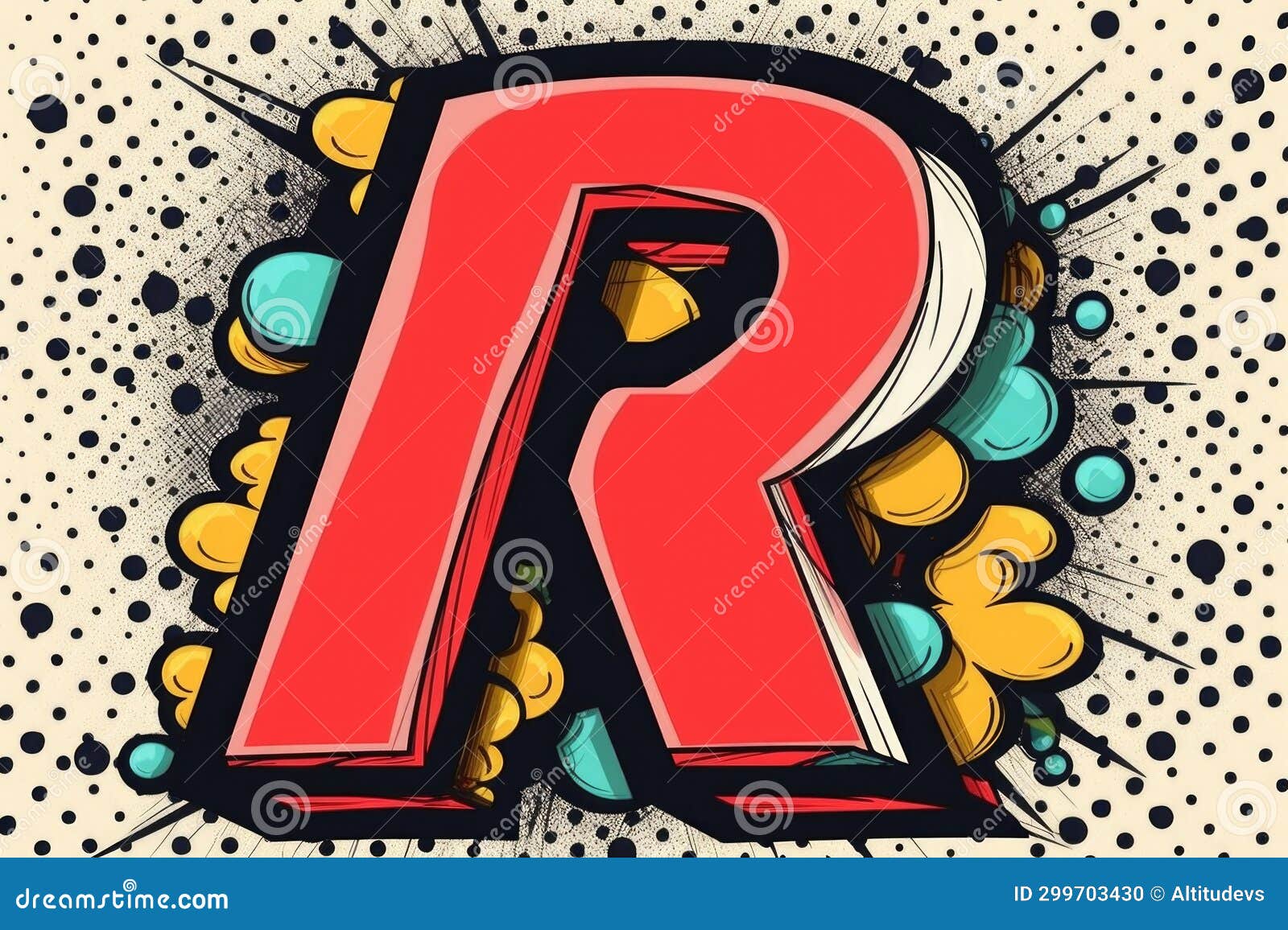 Letter R, Pop Art Style, on White Background Stock Illustration ...