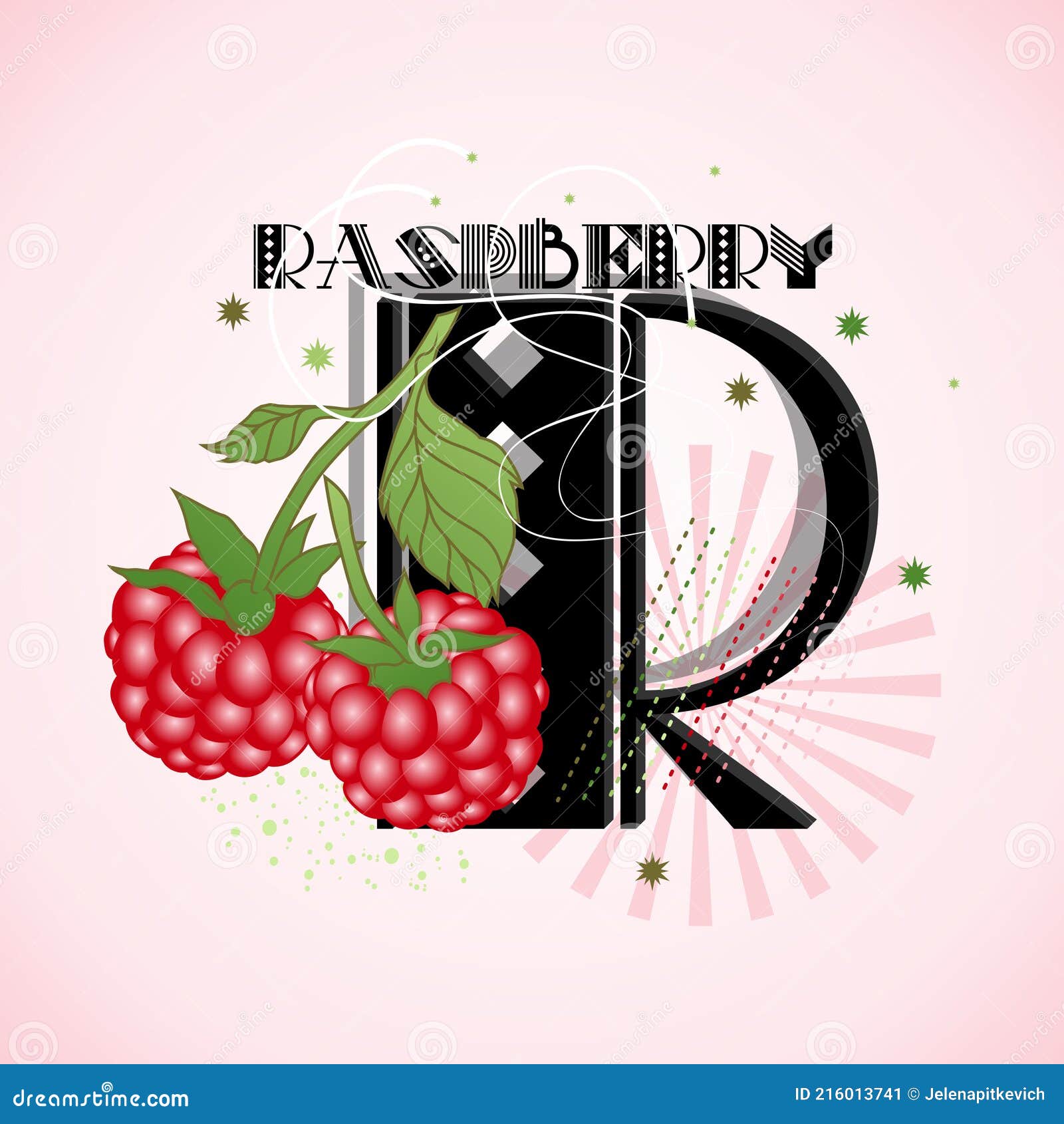 The Letter R and Raspberry on a Bright Abstract Background Stock Vector ...
