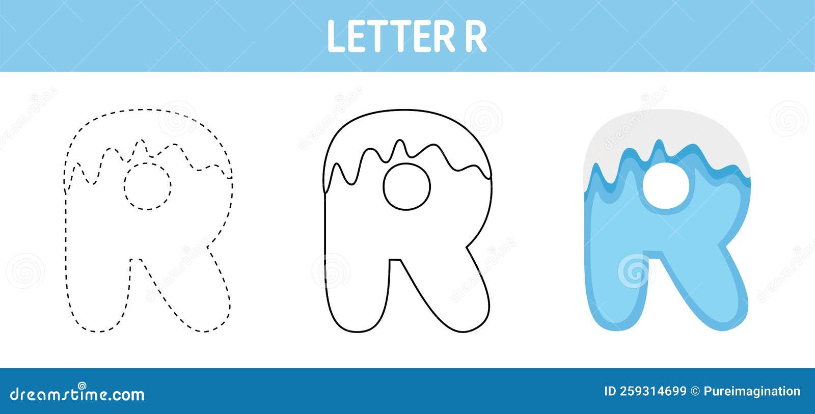Letter R Snow Tracing and Coloring Worksheet for Kids Stock Vector ...