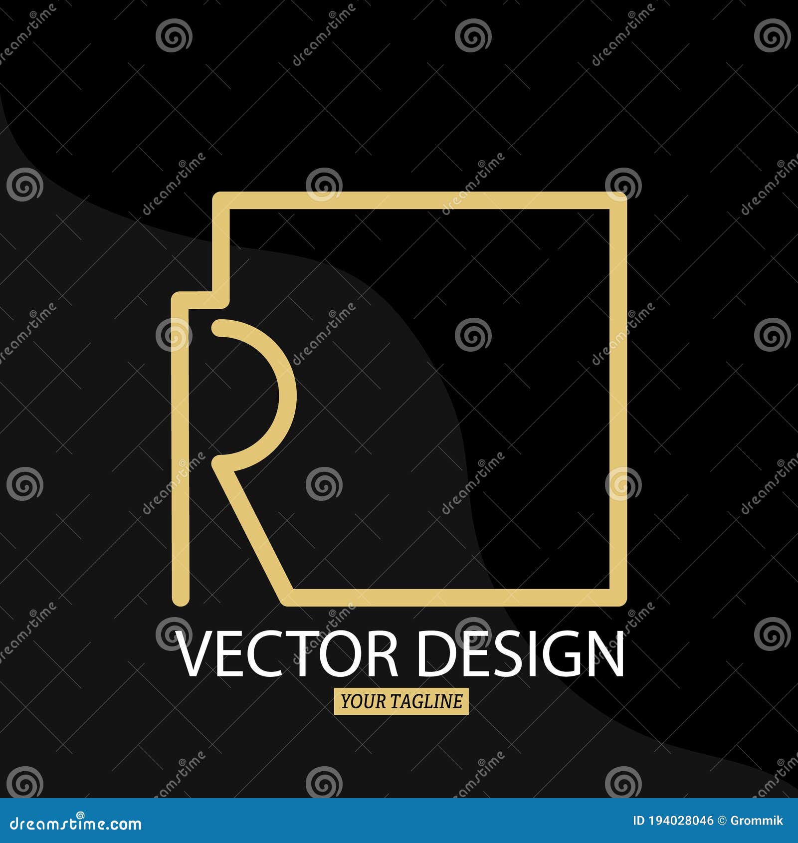 Letter R with a Square Frame. Vector Template for Logo, Label or ...