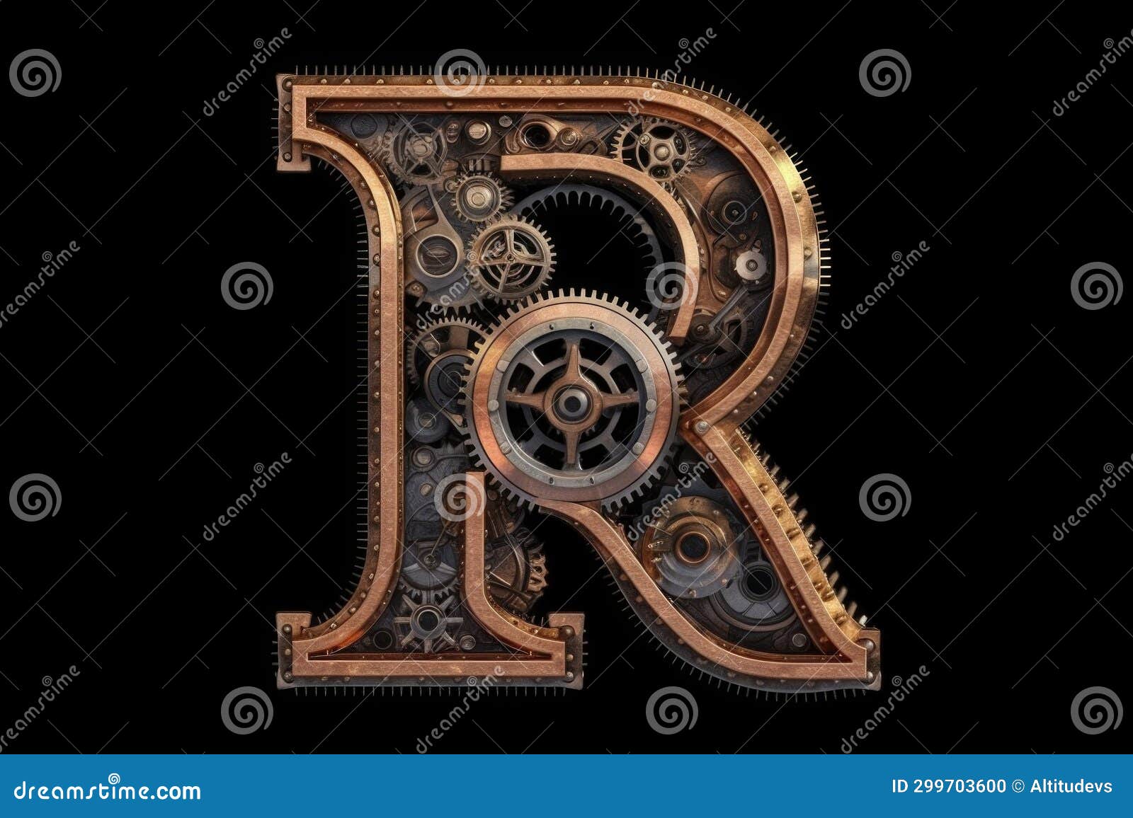 Letter R, Steampunk Style, on Black Background Stock Illustration ...
