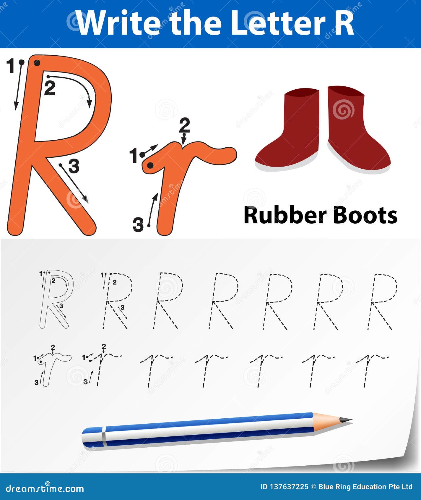Letter R Tracing Alphabet Worksheets Stock Vector - Illustration of ...