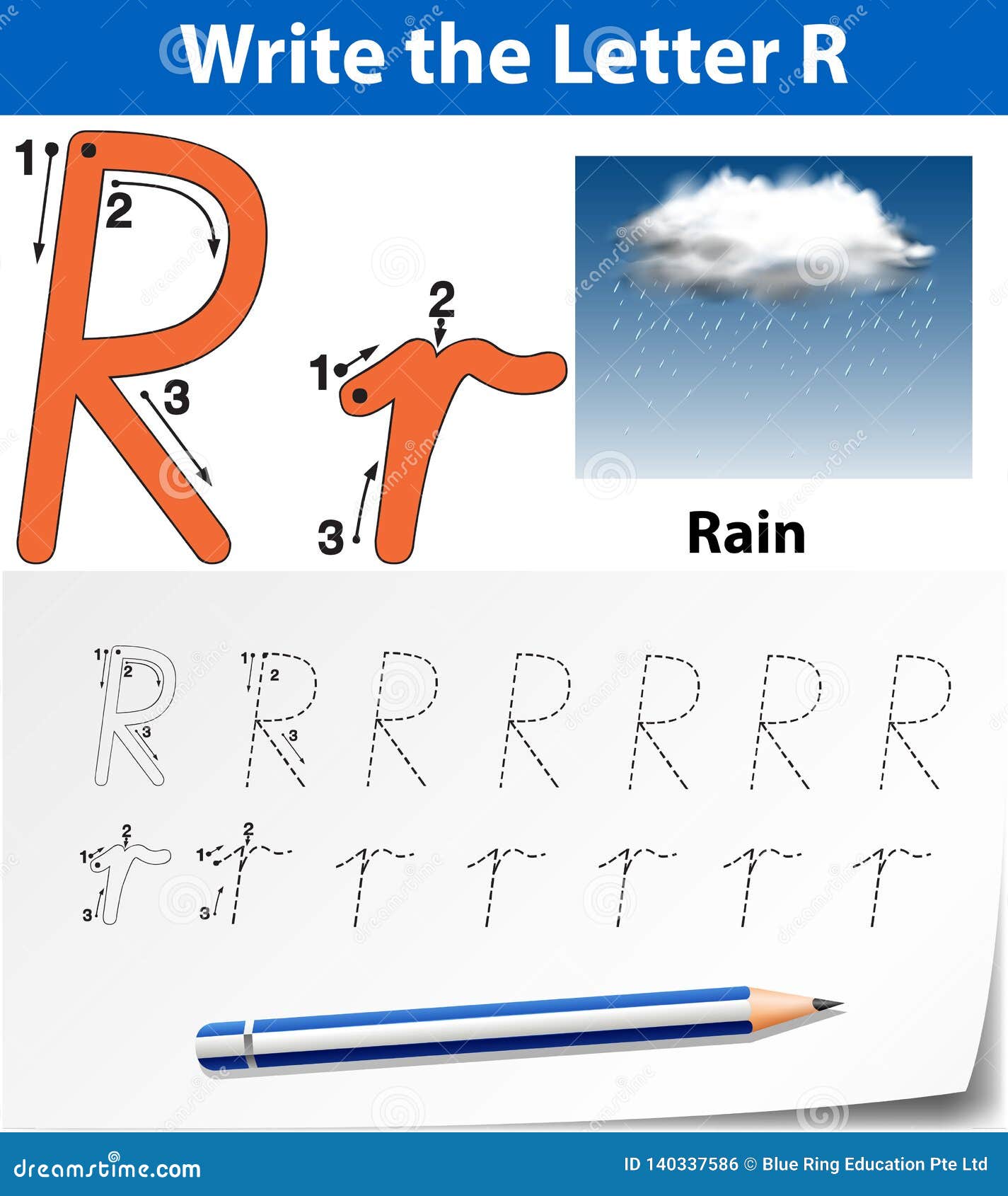 Letter R Tracing Alphabet Worksheets Stock Vector - Illustration of ...