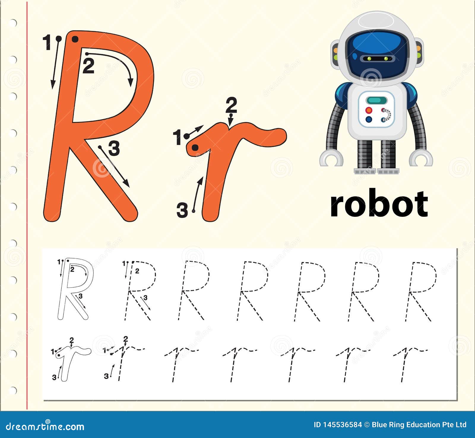 Letter R Tracing Alphabet Worksheets Stock Vector - Illustration of ...