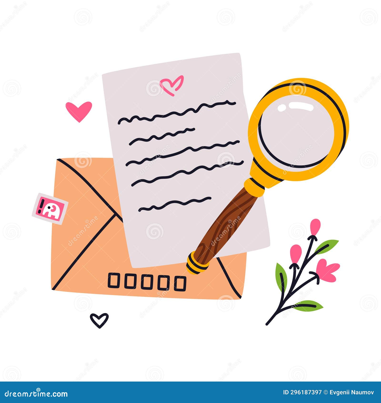 Letter Receive and Send with Envelope and Magnifier Vector Illustration ...