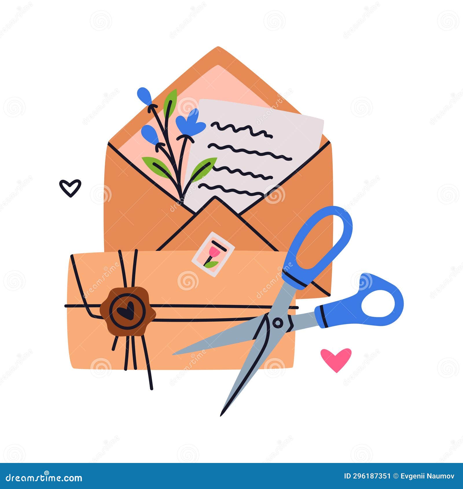 Letter Receive and Send with Envelope and Scissors Vector Illustration ...