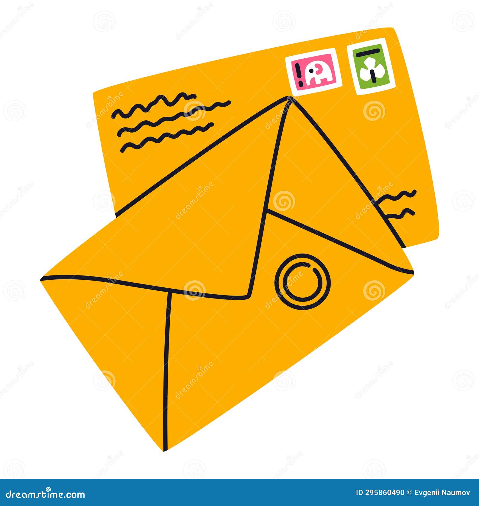Letter Receive and Send with Yellow Envelope and Postage Stamp Vector ...