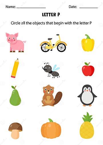 Circle All the Objects that Begin with the Letter P. Worksheet for Kids ...