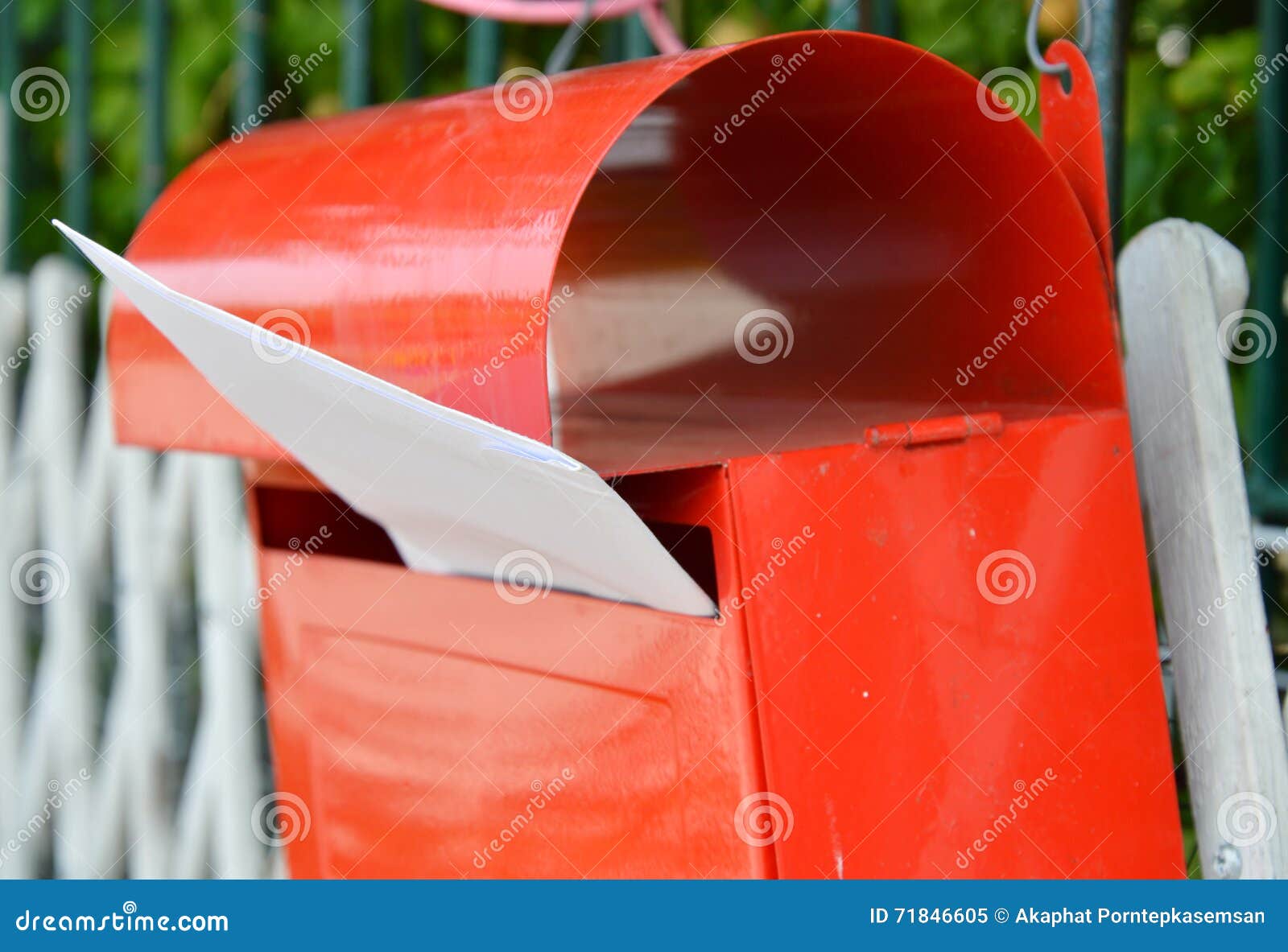 Letter in Red Post Box on Home Fence Stock Image - Image of fence, tool ...