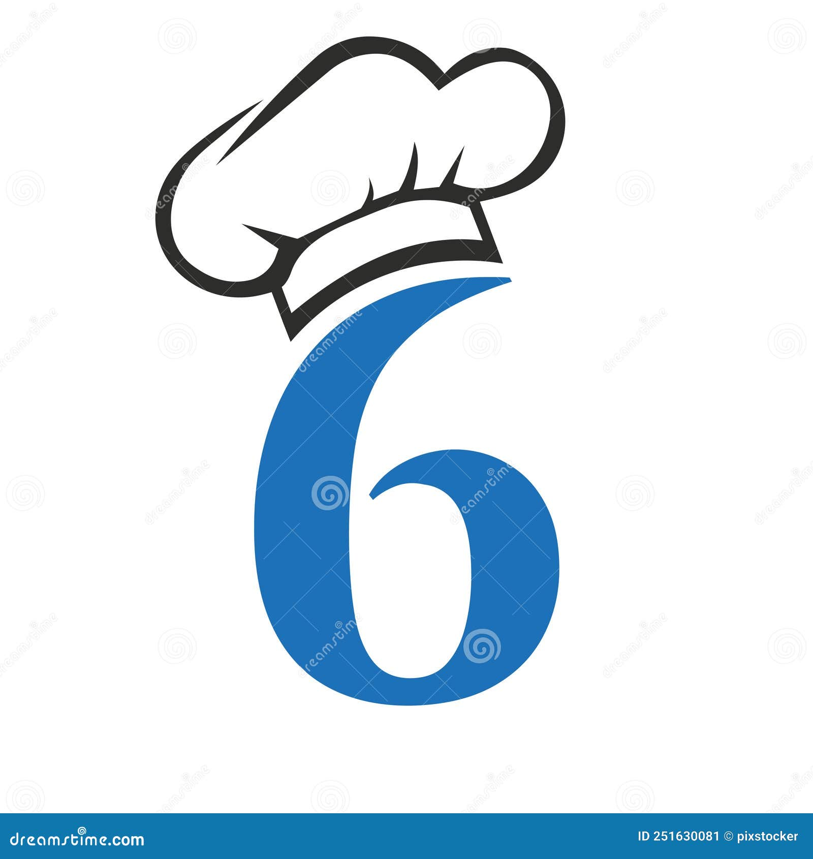 Letter 6 Restaurant Logo Concept with Chef Hat Vector Template ...