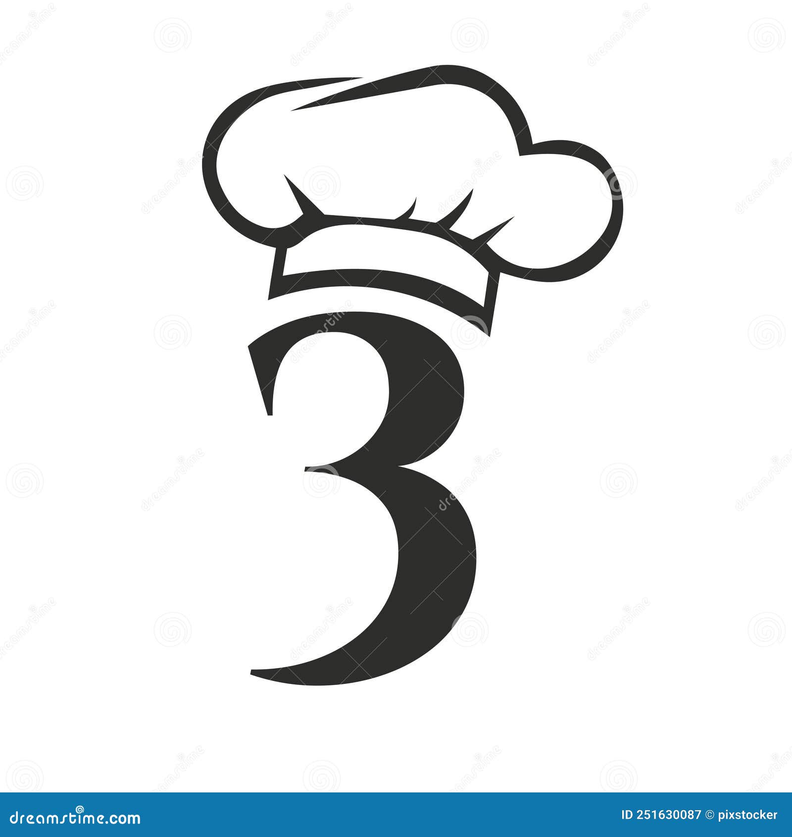 Letter 3 Restaurant Logo Concept with Chef Hat Vector Template ...
