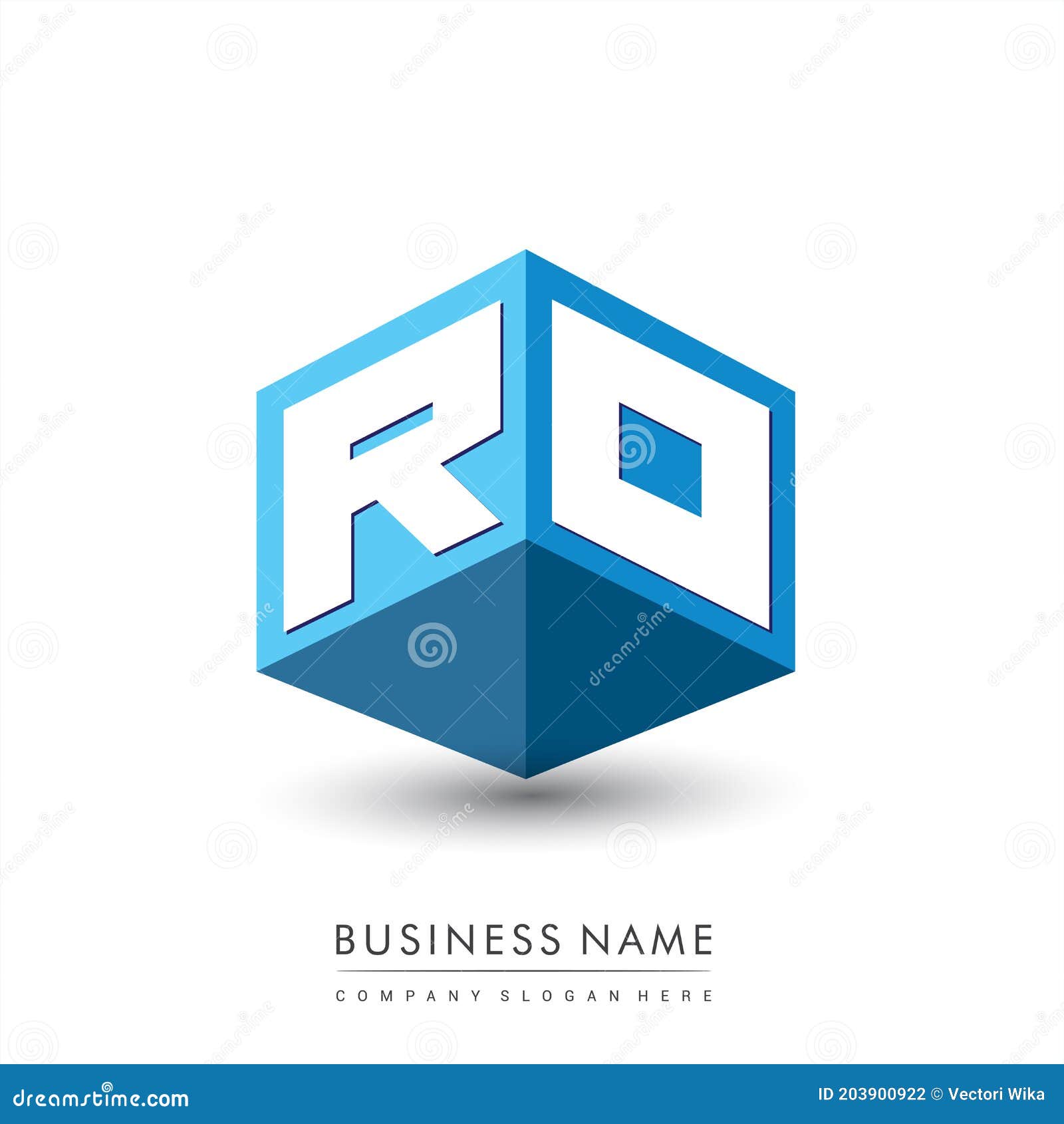 Letter RO Logo in Hexagon Shape and Blue Background, Cube Logo with ...