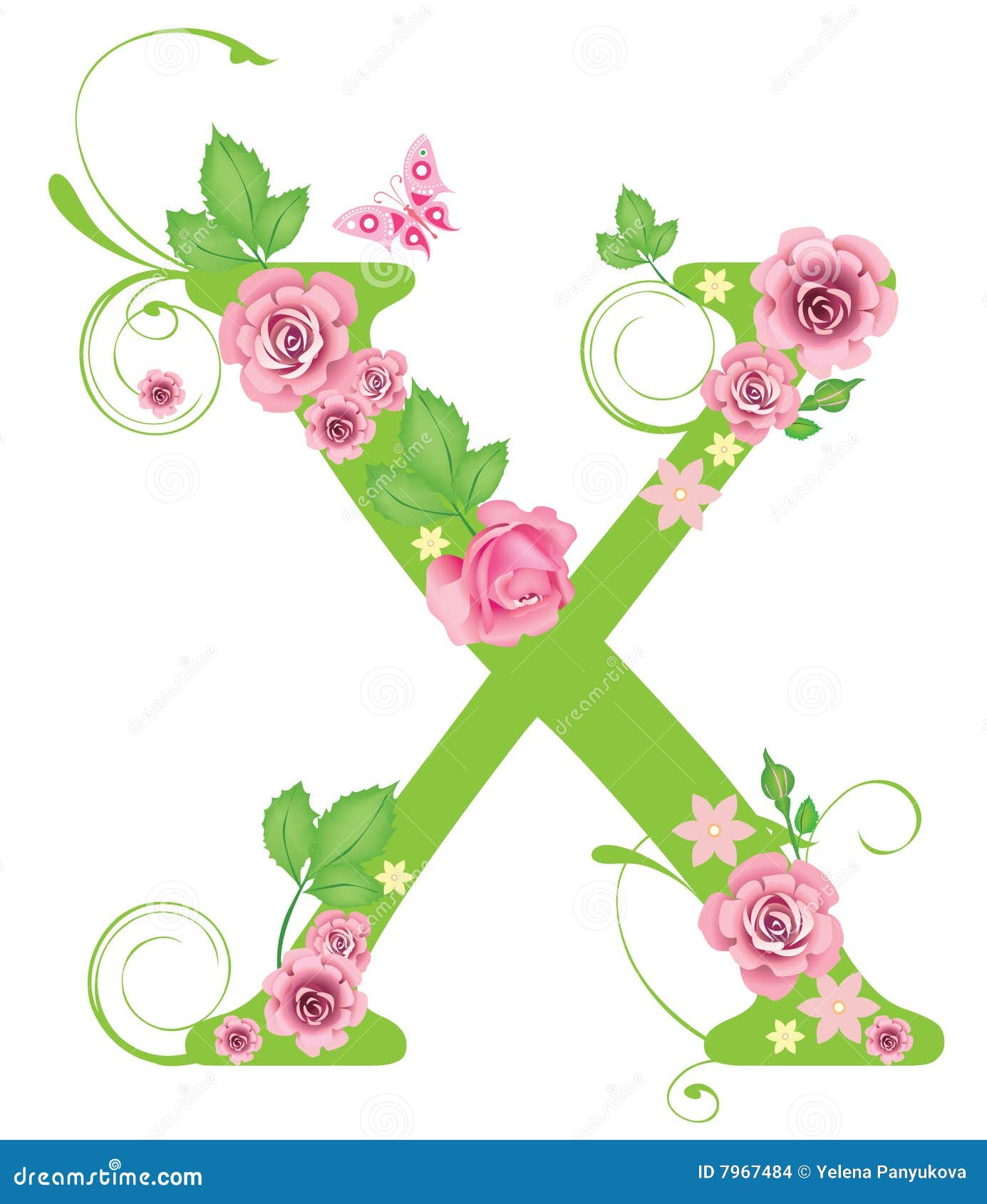 Letter X with roses stock vector. Illustration of retro - 7967484