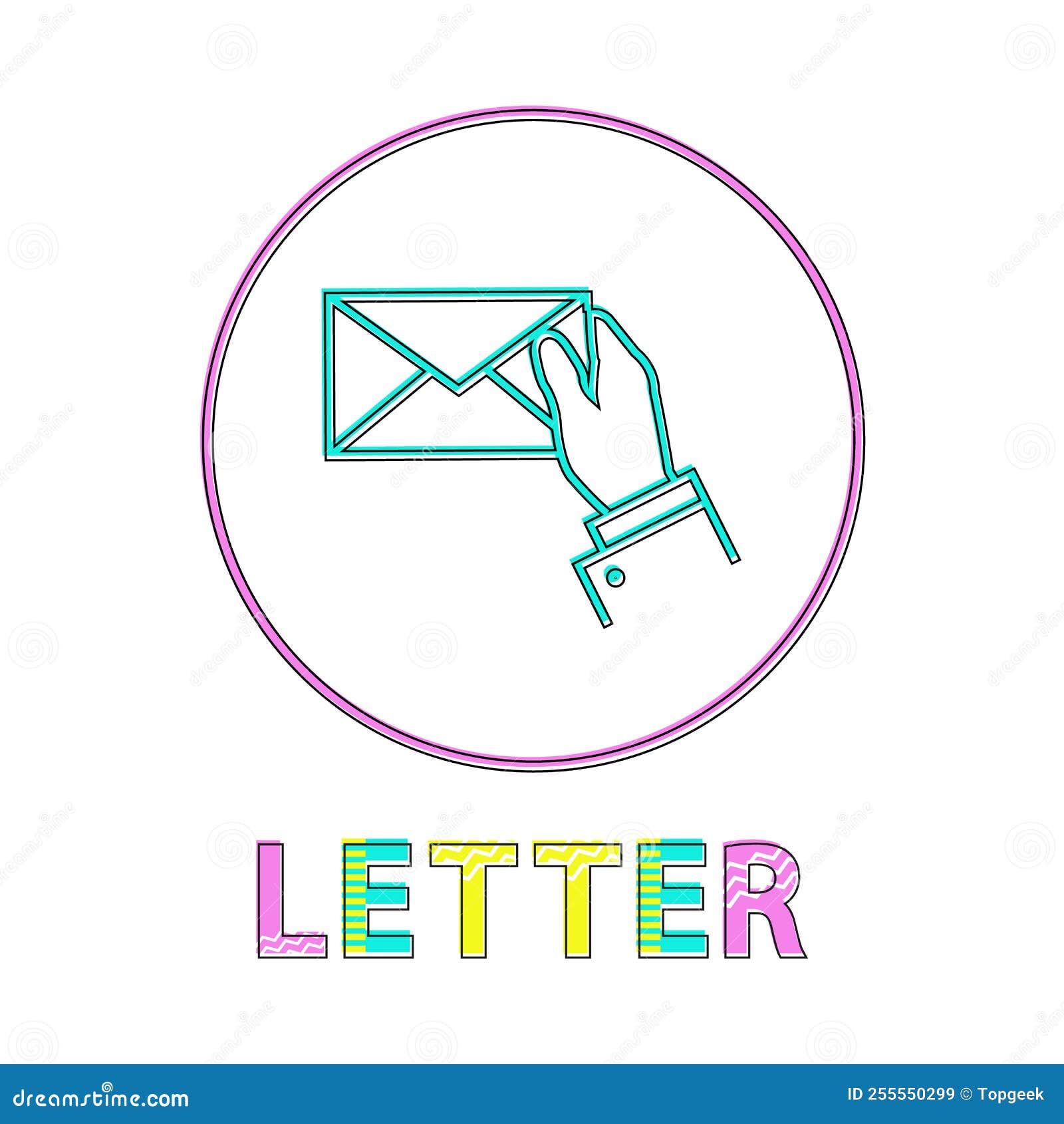 Letter Round Linear Icon with Envelope in Hand Stock Vector ...