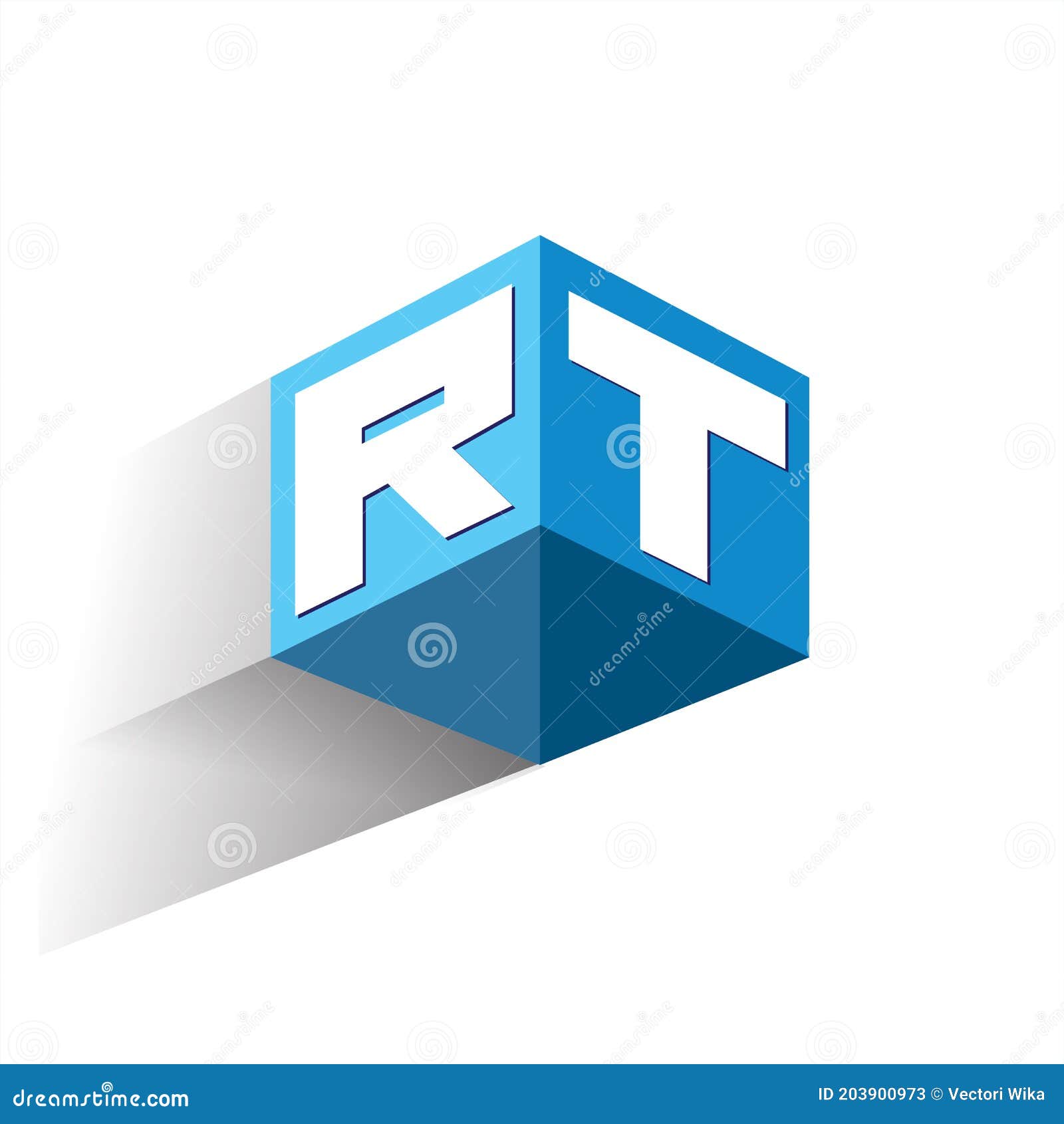 Letter RT Logo in Hexagon Shape and Blue Background, Cube Logo with ...