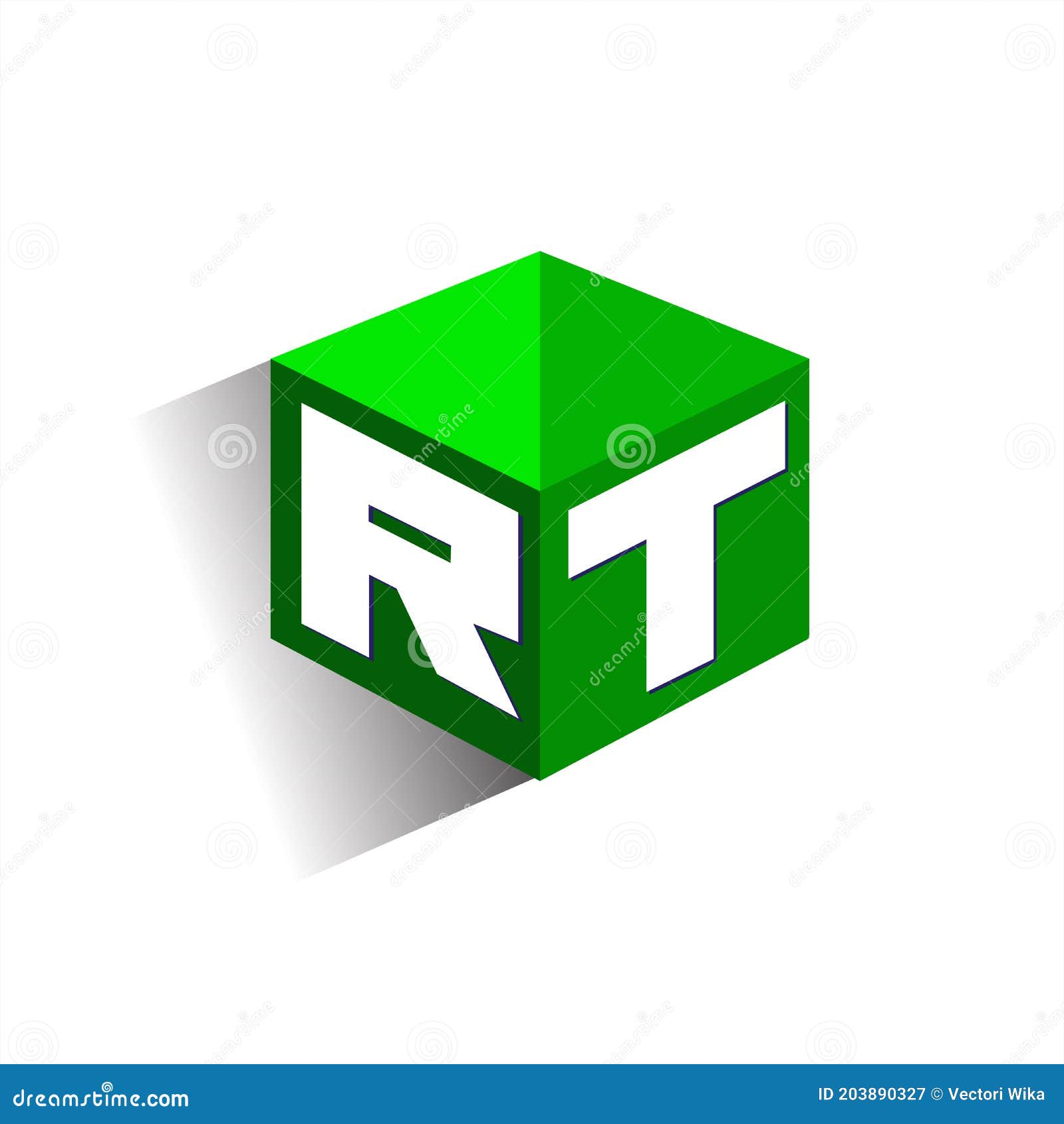 Letter RT Logo in Hexagon Shape and Green Background, Cube Logo with ...