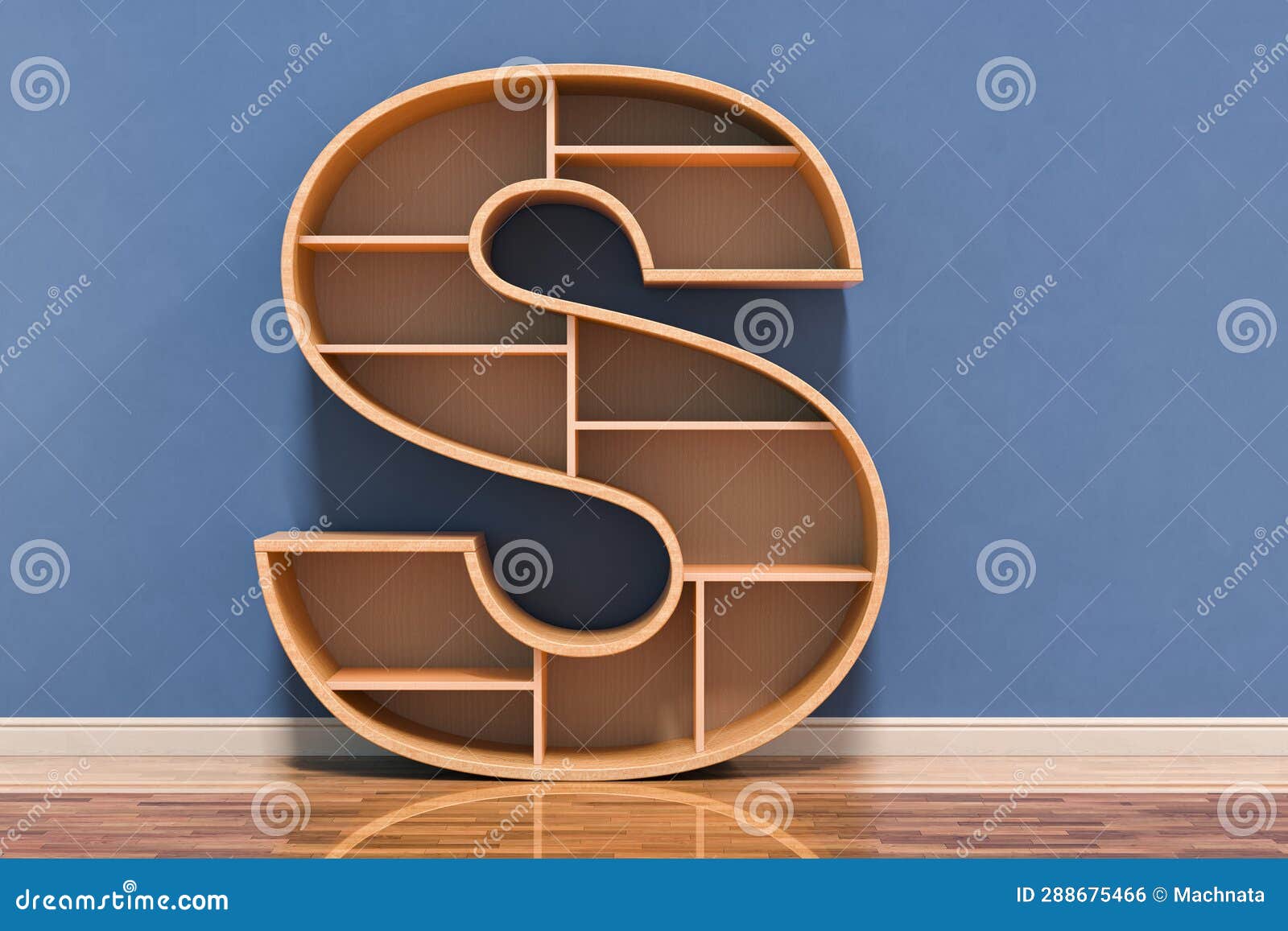 Letter S As Bookshelf in Interior, 3D Rendering Stock Illustration ...