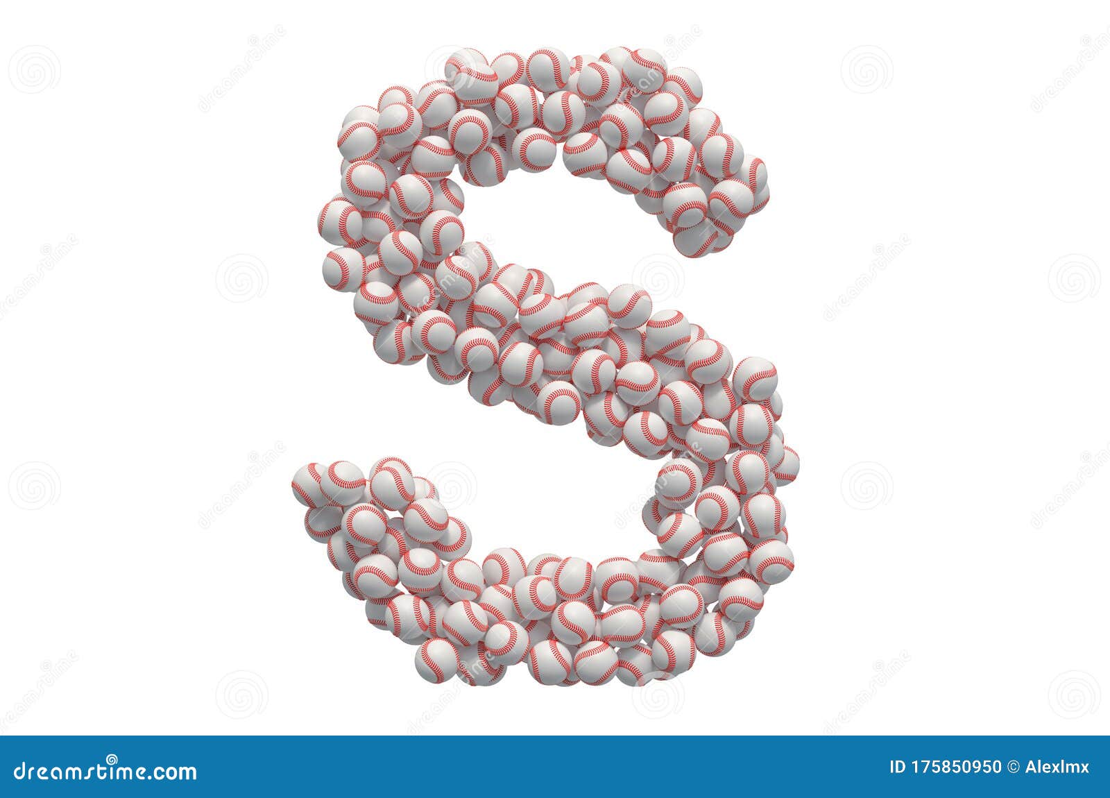 Letter S from Baseball Balls, 3D Rendering Stock Illustration ...