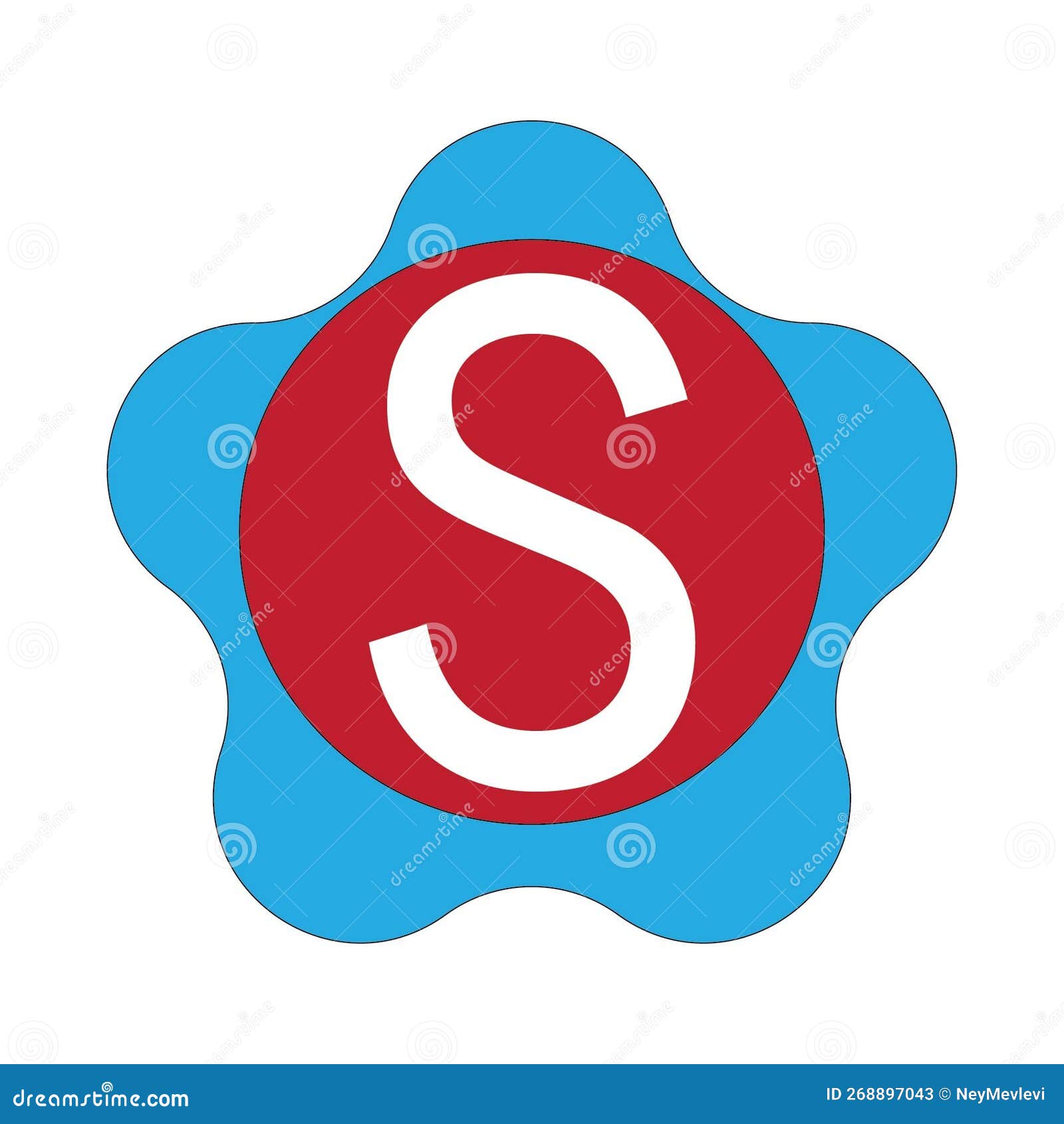 Letter S in a Circle with Blue Flower Petals Frame Stock Illustration ...