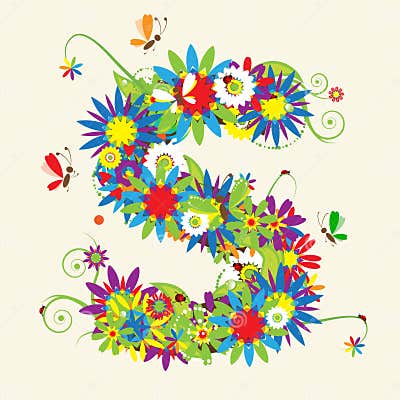 Letter S, floral design stock vector. Illustration of card - 10458733