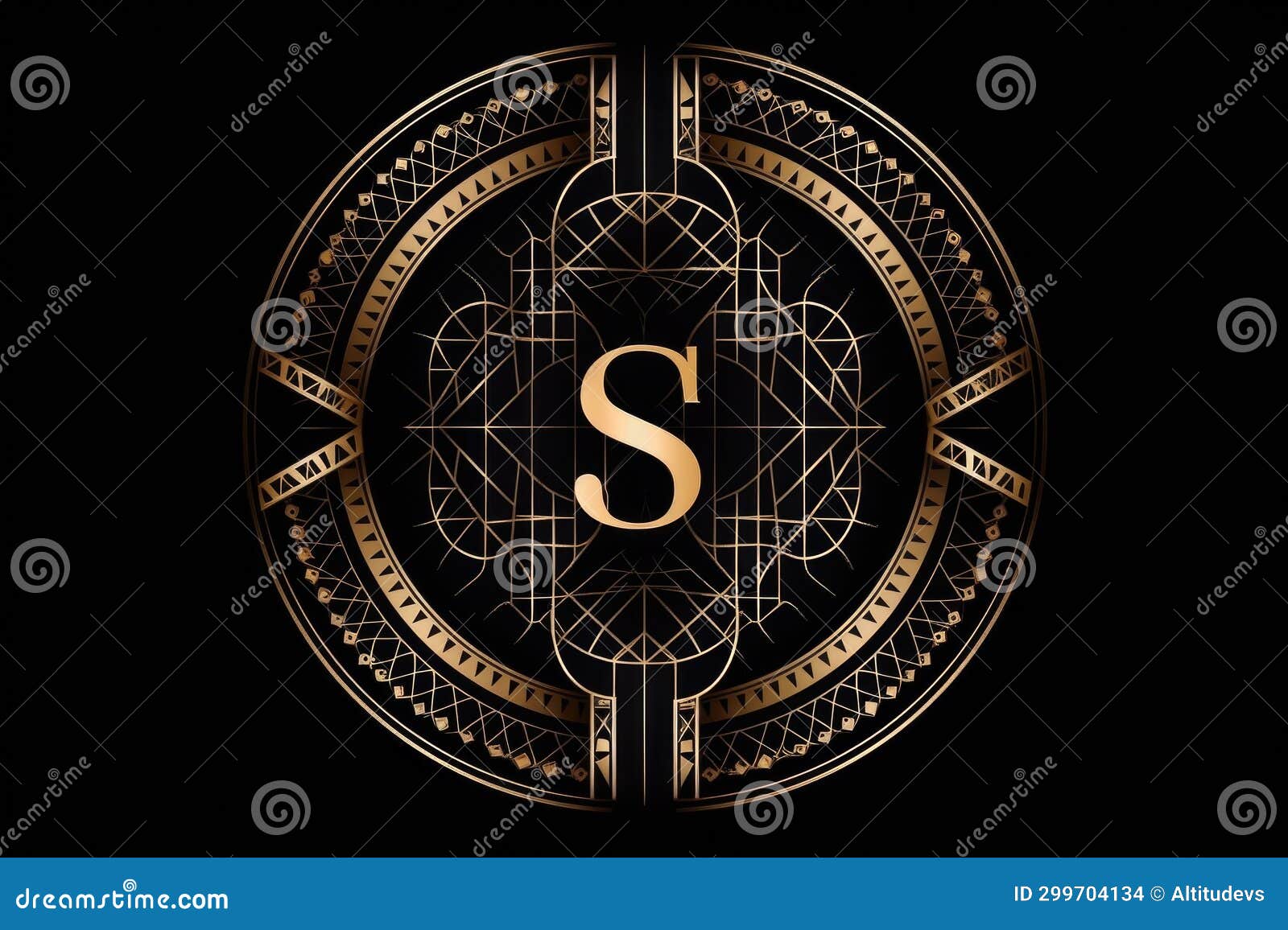 Letter S, Geometric Patterns Style, on Black Background Stock ...